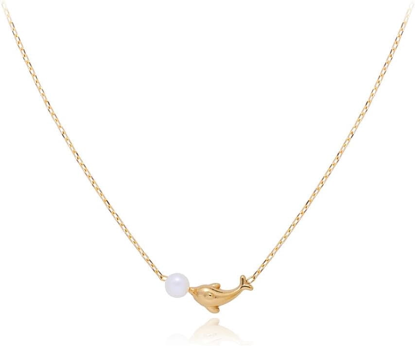 XBage Cute Dolphin Pearl Choker Necklace For Women Stainless Steel 18K ...