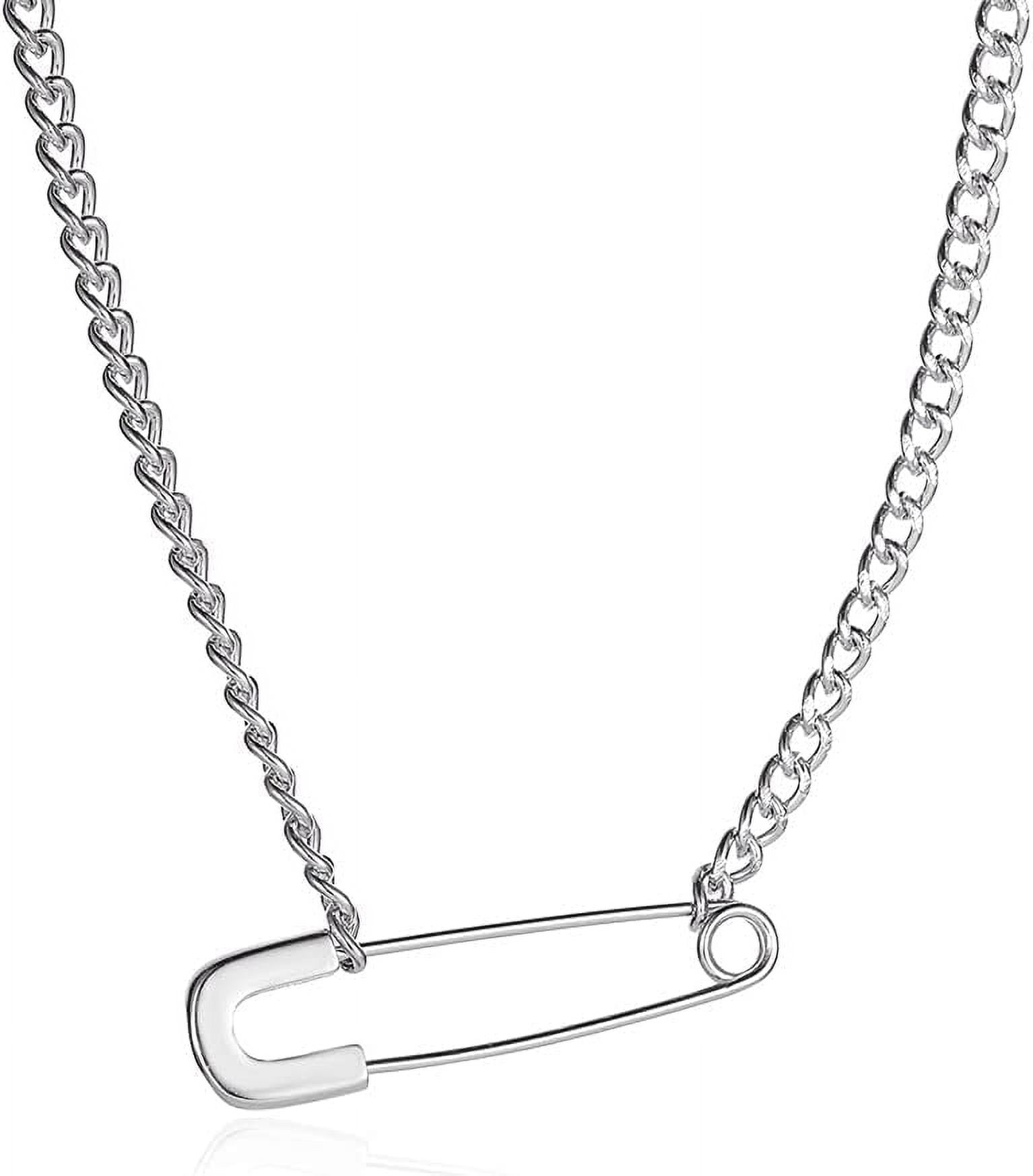 XBage Dainty Safety Pin Pendant Necklace - Crystal Safety Pin Statement ...