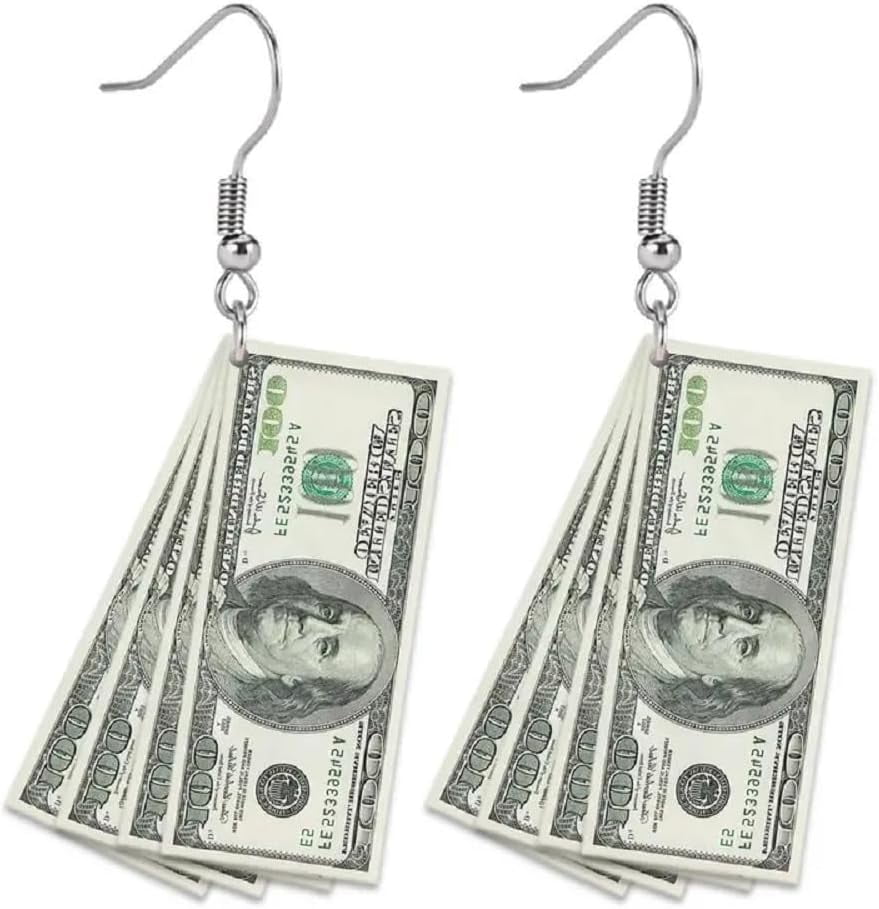 XBage Dollar Sign Earrings Funny Lightweight Acrylic Retro 100 Dollar ...