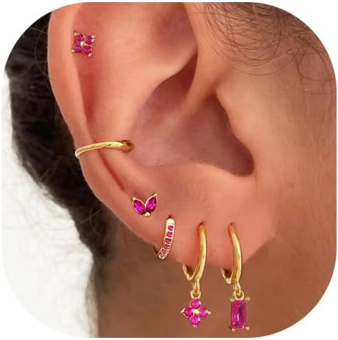 XBage Earring Sets For Multiple Piercing Small Gold Earring Stack 14K ...