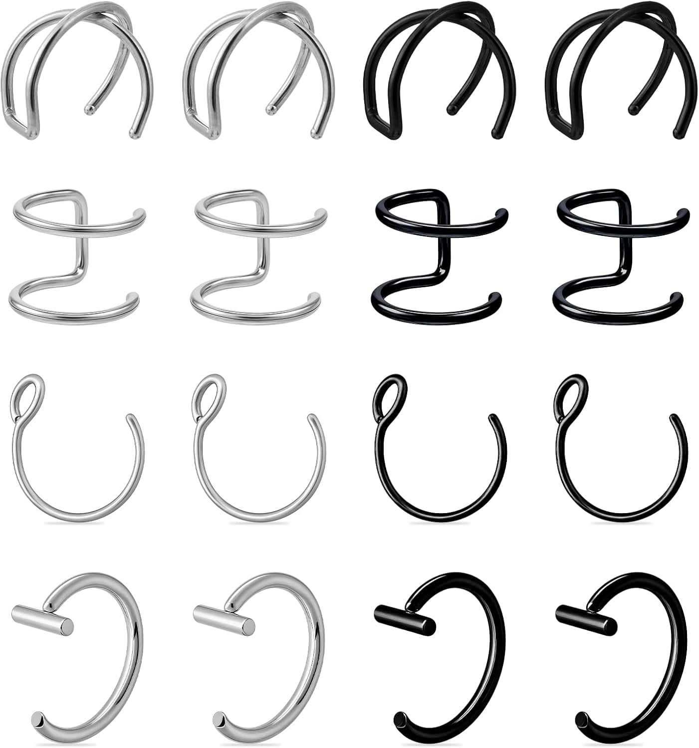 XBage Fake Lip Piercing, 16 Pcs Stainless Steel Fake Lip Ring 8Mm Faux ...