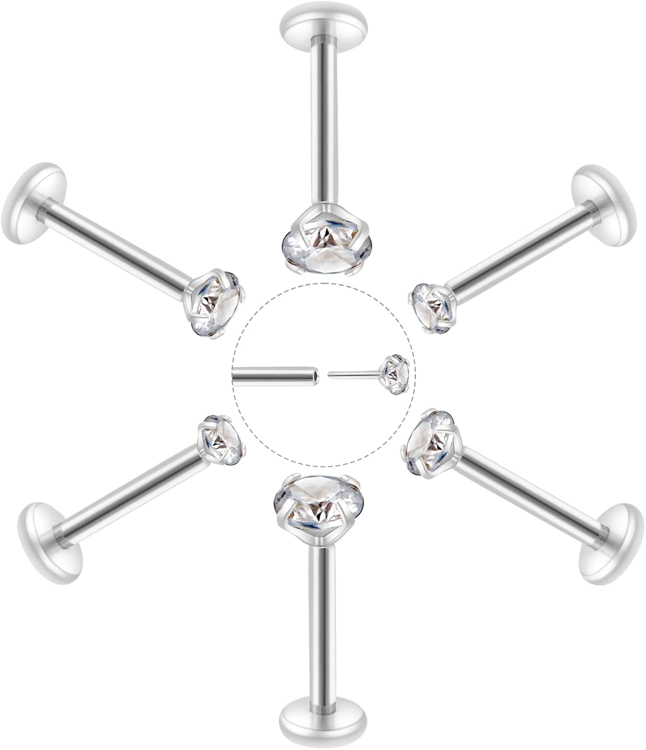 XBage Flat Back Nose Stud Earrings: 16G Push In Nose Rings Studs Set ...