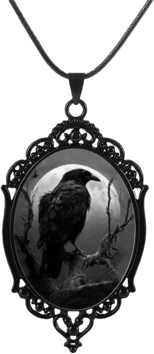 XBage Gothic Necklace For Men Women,Raven Cross Glass Necklaces Bat ...