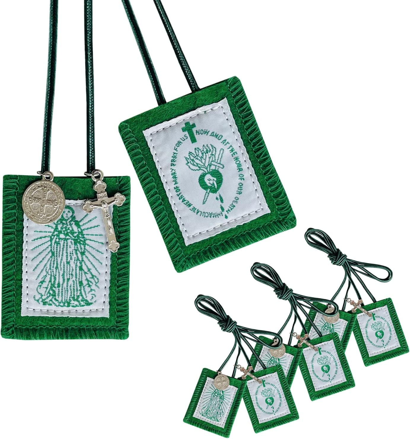 XBage Green Scapular, 3 Pack Bulk Scapulars Catholic Of Immaculate ...