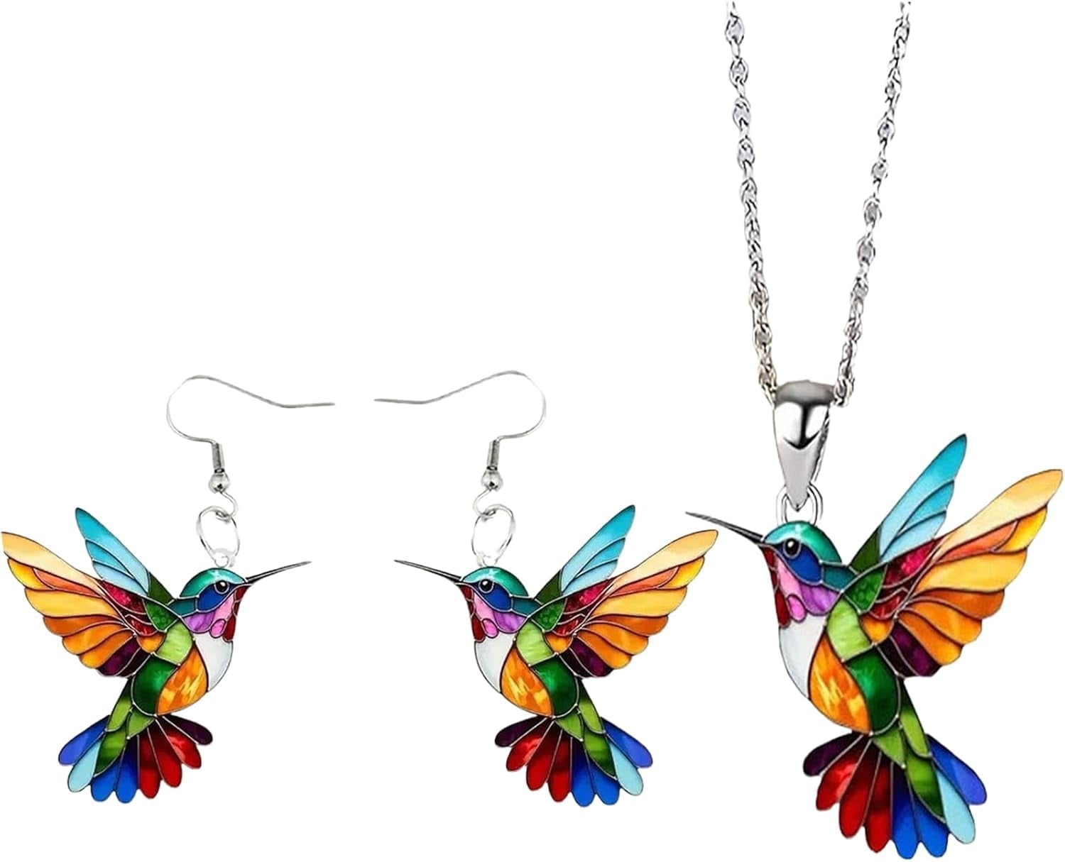 XBage Hummingbird Necklace And Earring Set For Women, Colorful 2D ...