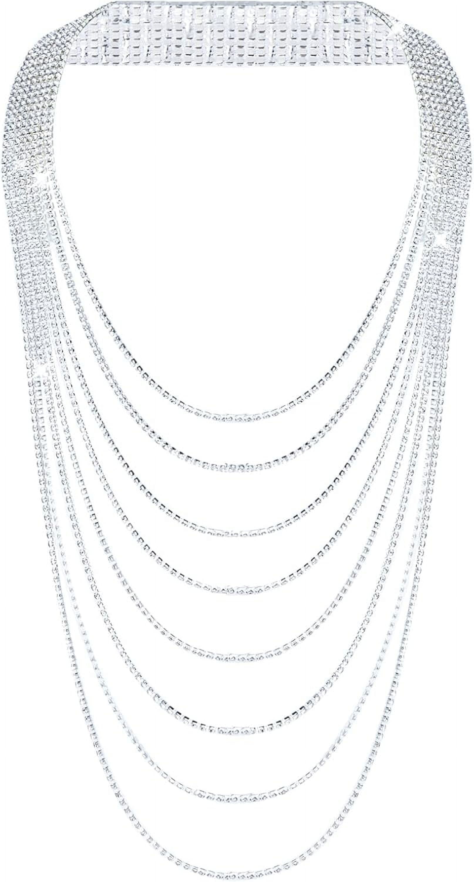 XBage Layered Rhinestone Backdrop Necklace For Women 8 Strand Crystal ...