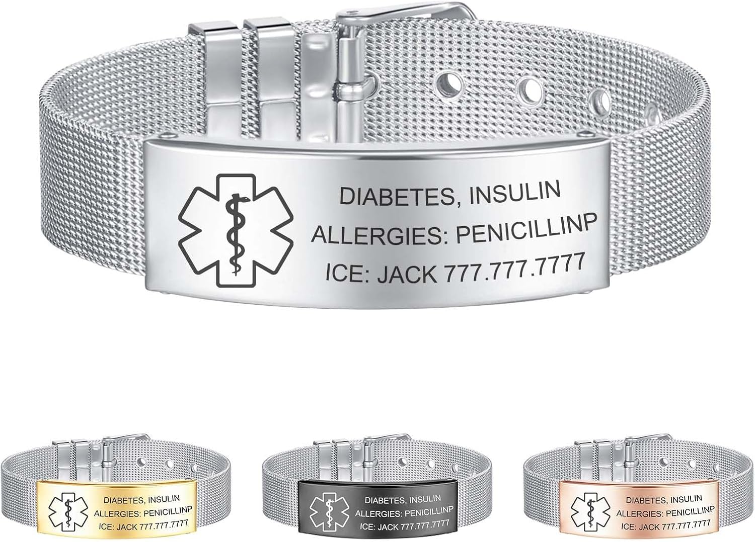 XBage Medical Alert Bracelets For Men Women Custom Medical Id Bracelet ...