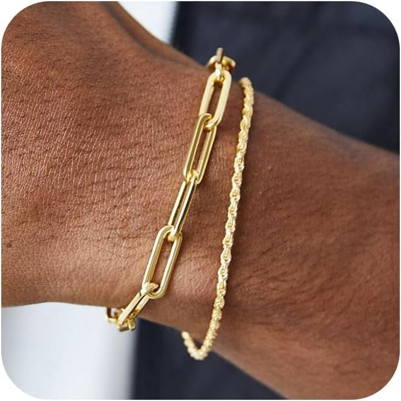 XBage Mens Bracelet, 14K Gold Bracelets For Men Layered Paperclip Rope ...