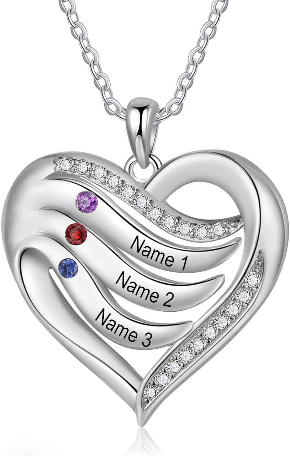 XBage Personalized Heart Necklace With 2-6 Names & Birthstone Custom ...