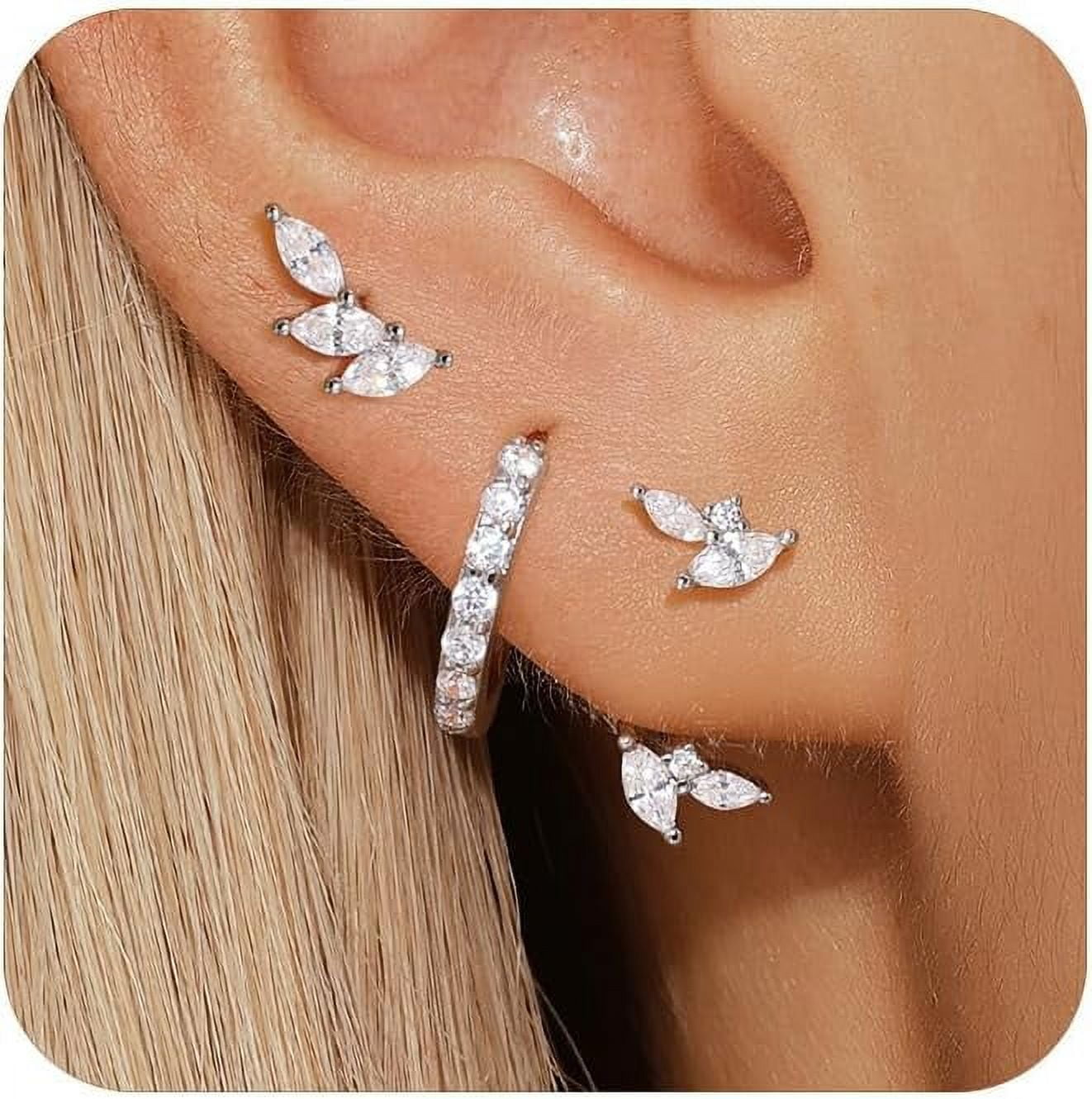 XBage Sterling Silver Earrings Set For Women, Gold Plated Stud Hoop Earrings Stacks For Women ...