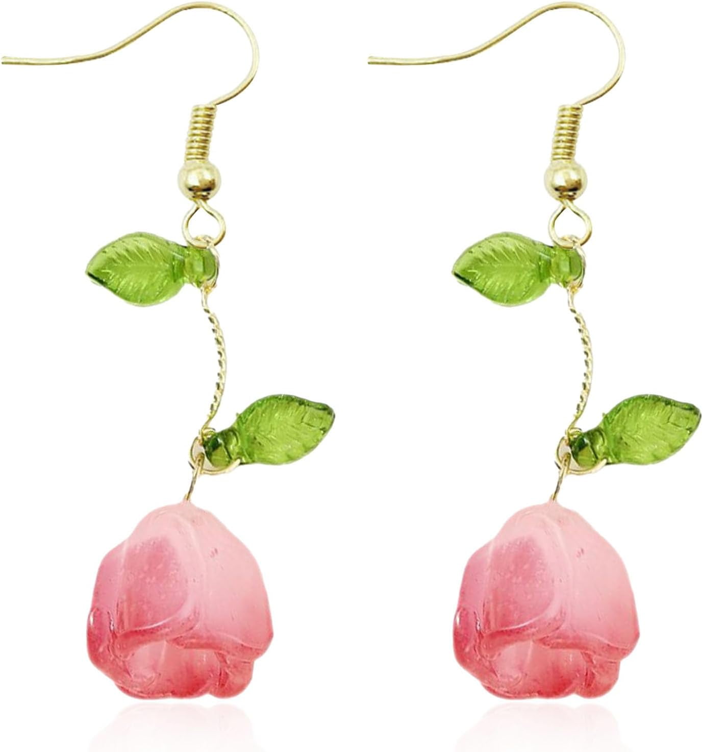 XBage Tulip Flower Leaf Tassel Earrings Rose Flower Tassel Dangle White Camellia Floral Green ...