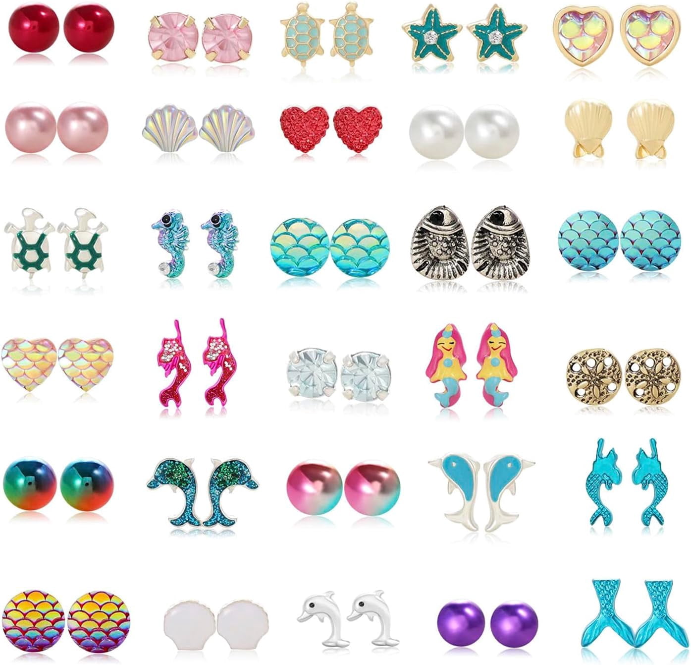 XBage Various Ocean Marine Life Theme Pierced Stud Earrings Set Of 30 ...