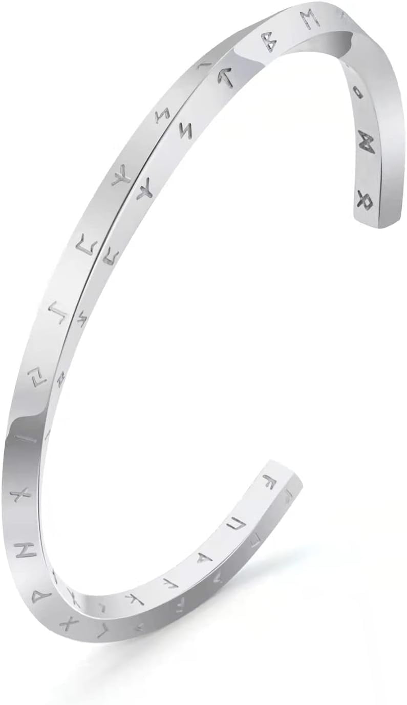 XBage Viking Rune Bangle Bracelet - Nordic Elder Futhark Runes Cuff ...