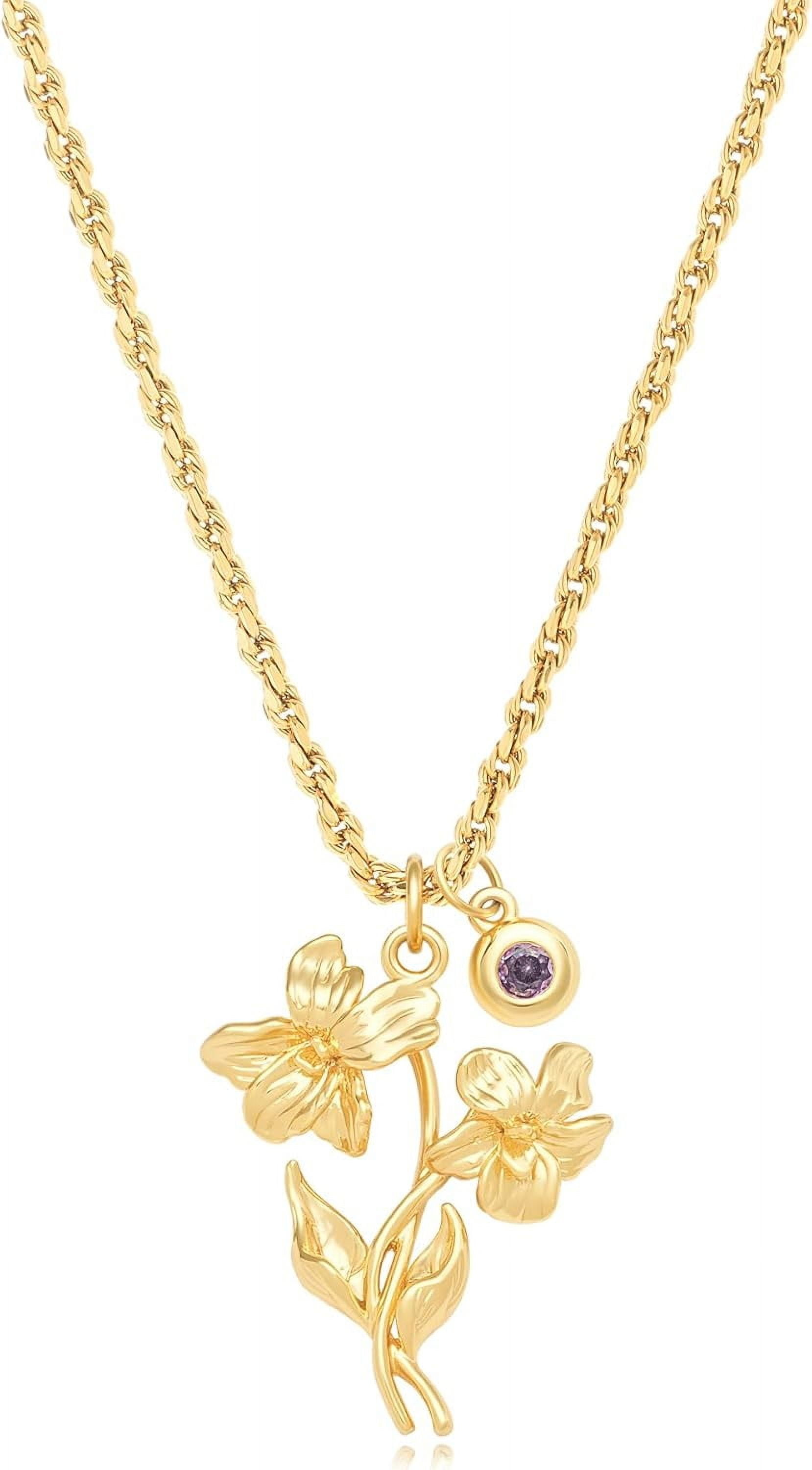 XBage Women Birth Flower Necklace Gold Birthstone 12 Month Bouquet ...