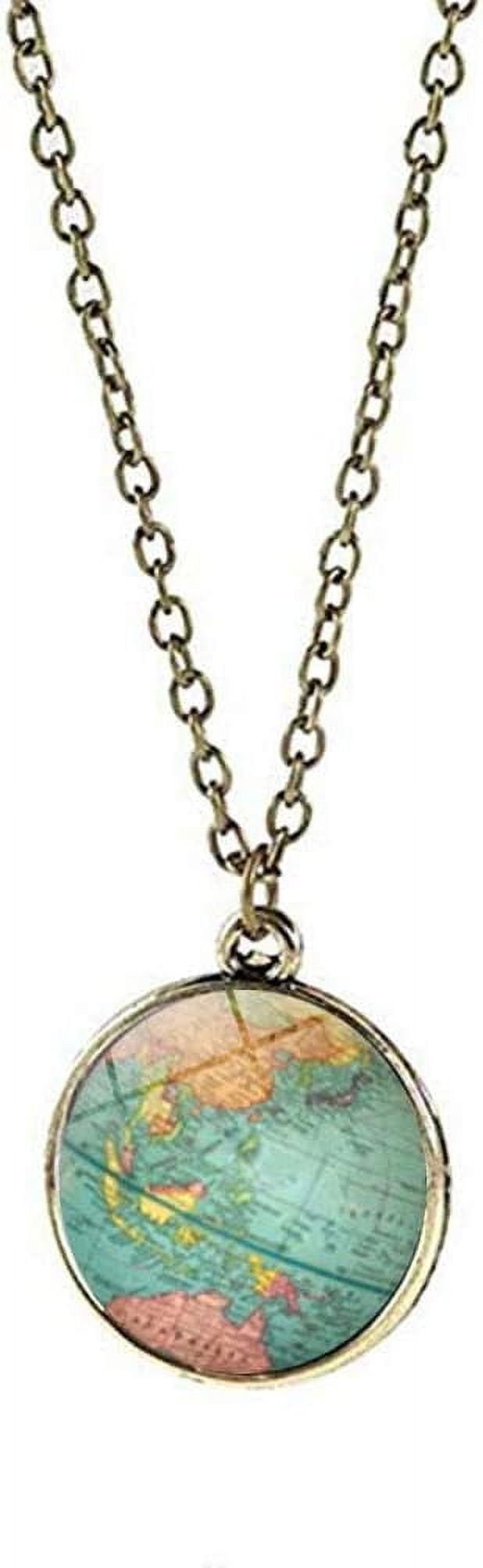 XBage World Map Glass Ball Necklace Double-Sided Time Gemstone Pendant ...
