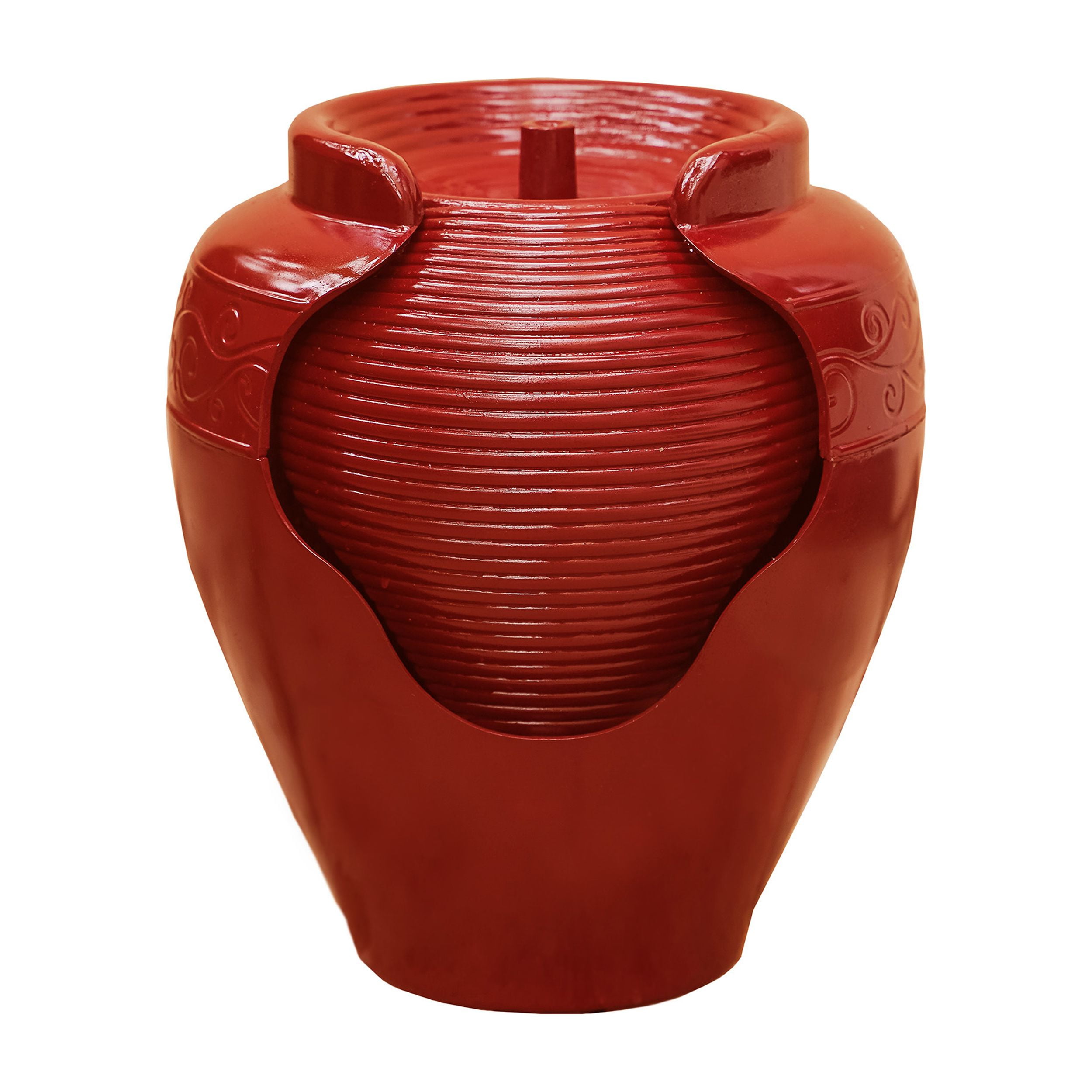 "XBrand 17"" Tall Round Red Indoor-Outdoor Vase Fountain with Ridge ...