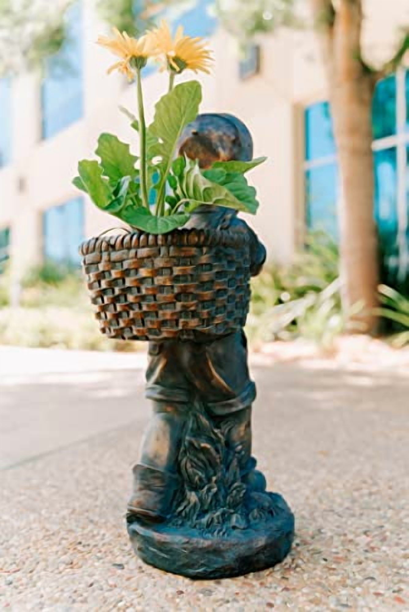 XBrand 24" H Faux Bronze Magnesium Oxide Walking Boy Garden Statue w ...