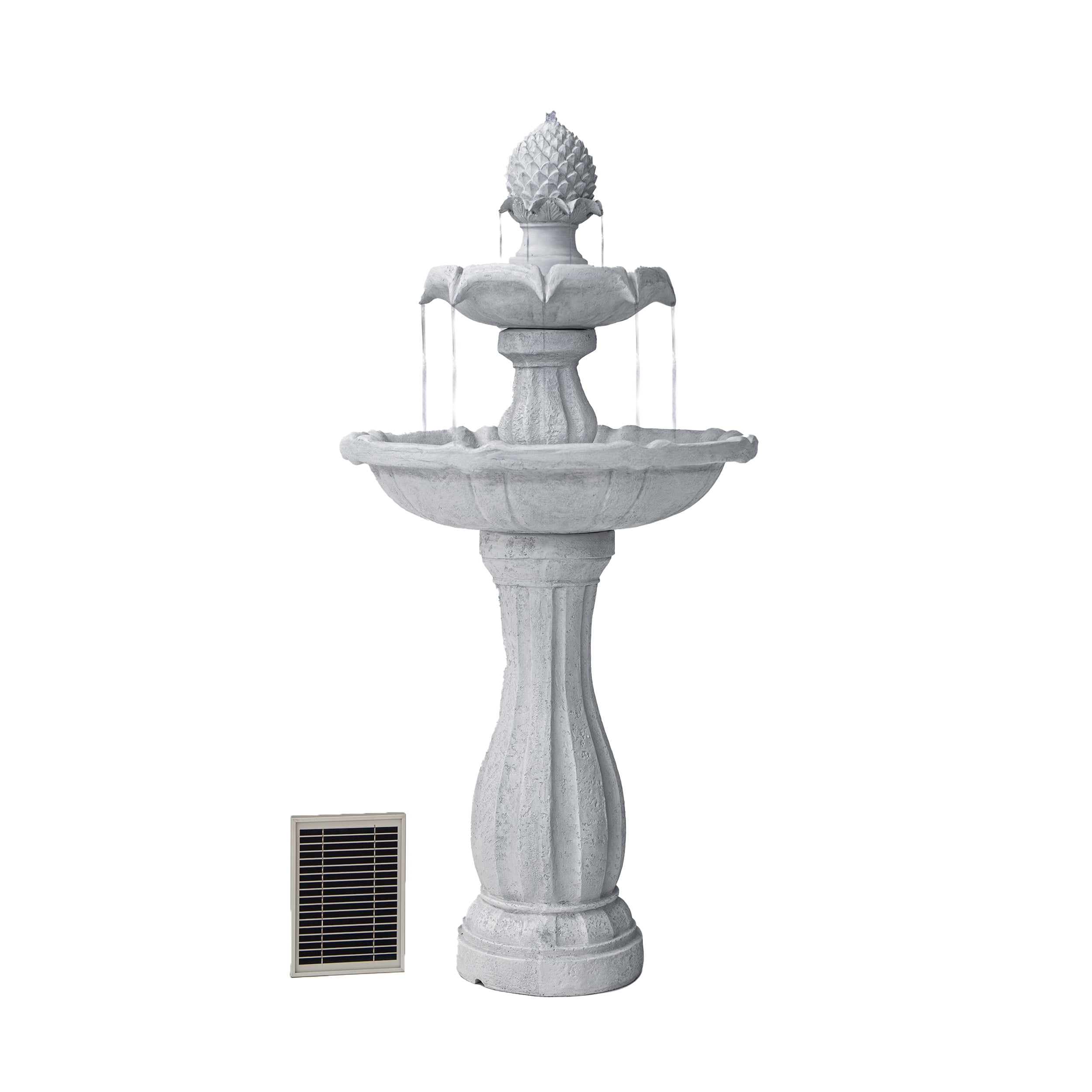 "XBrand 44"" Solar Powered 2-Tier Water Fountain w/ Battery Backup ...