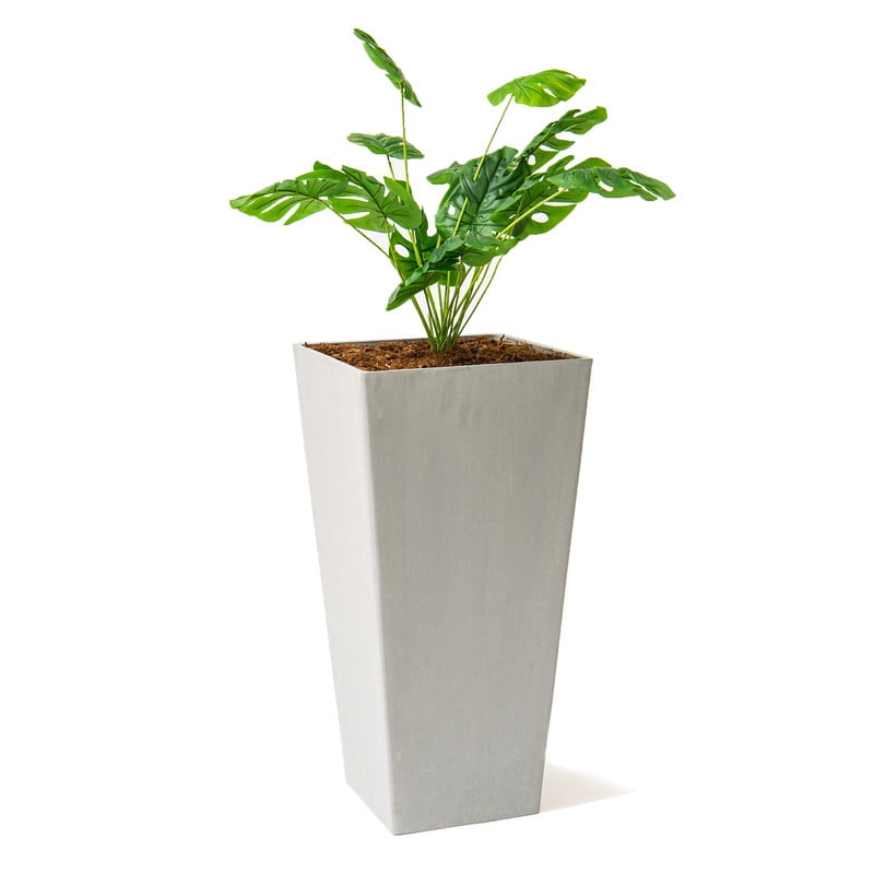 XBrand Modern 28-Inch Square Planter, Modern Tapered White Planter ...