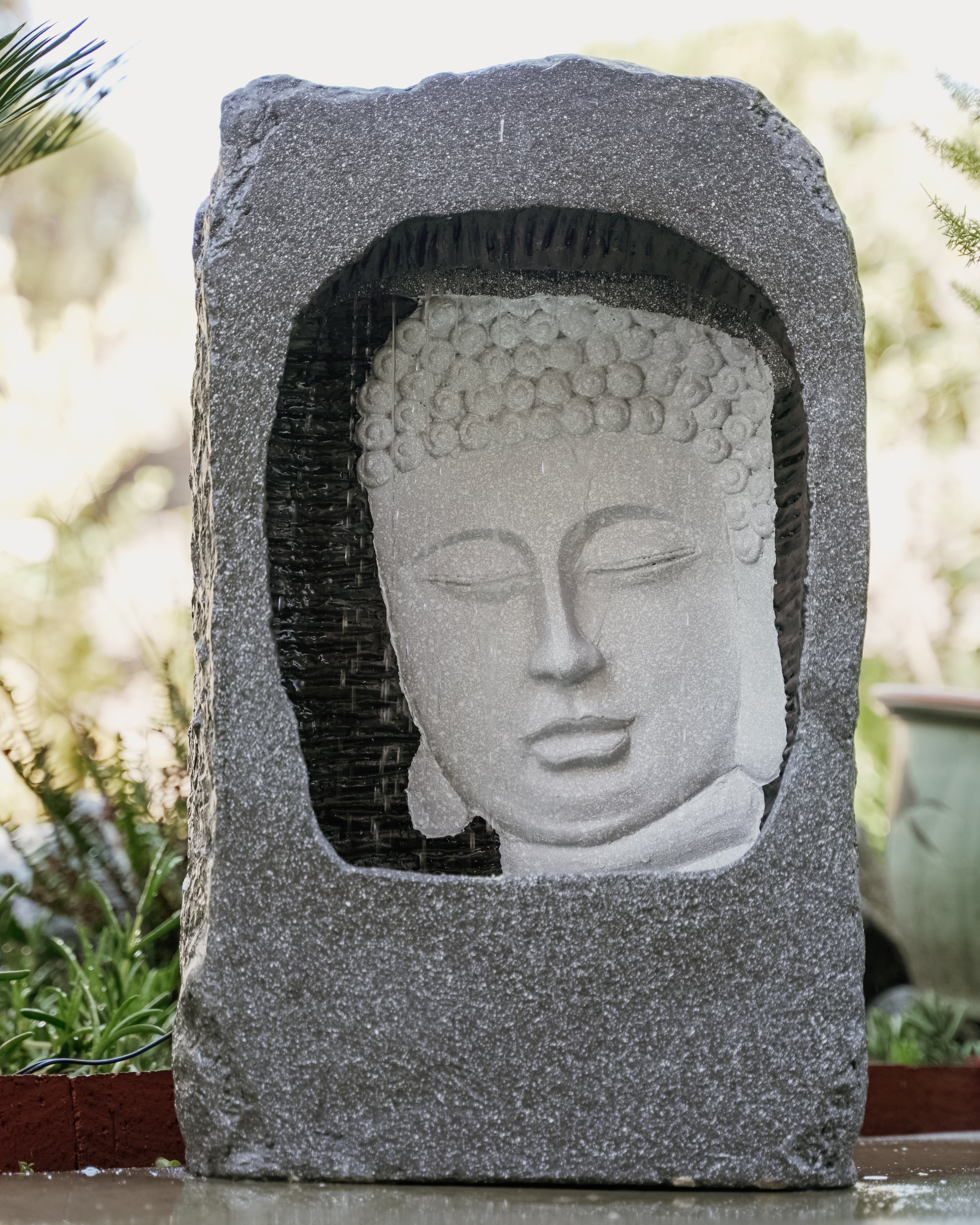 XBrand Self Standing Buddha Face Water Fountain, Indoor and Outdoor ...