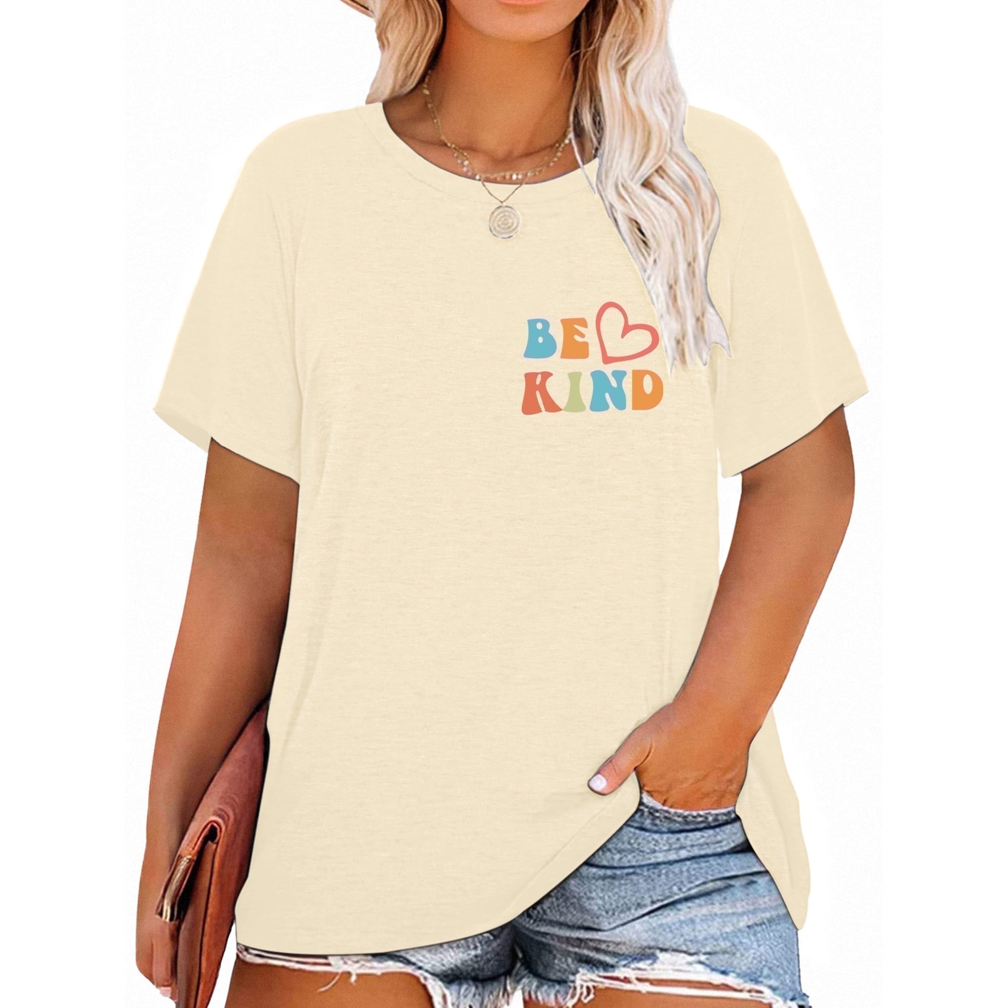 XCHQRTI Be Kind Womens Shirt Plus Size Graphic Tees Short Sleeve O Neck Summer Casual T Shirt ...