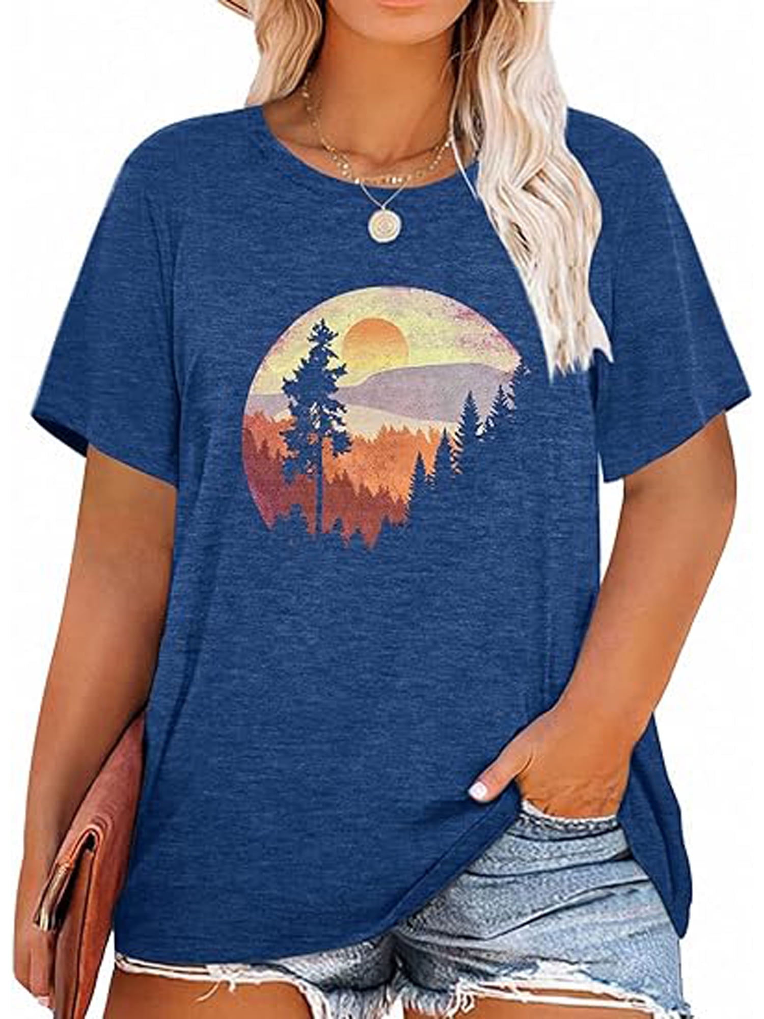 XCHQRTI Beach Shirts Women's Plus Size Graphic Tees Sunrise Sunset T ...