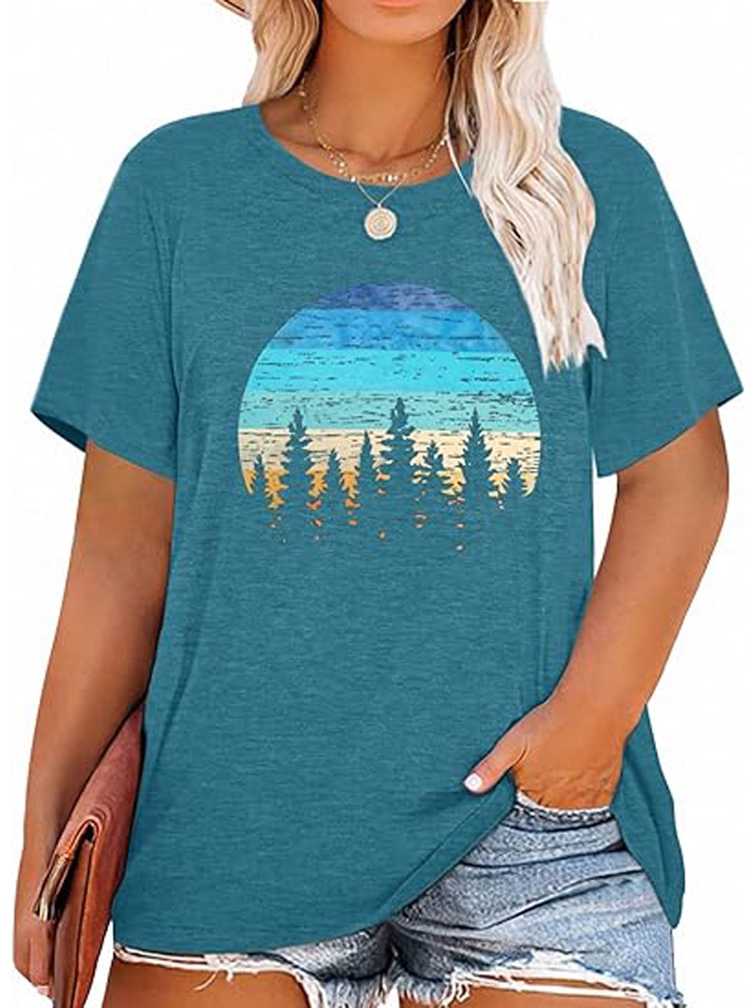 XCHQRTI Beach Shirts Women's Plus Size Graphic Tees Sunrise Sunset T ...