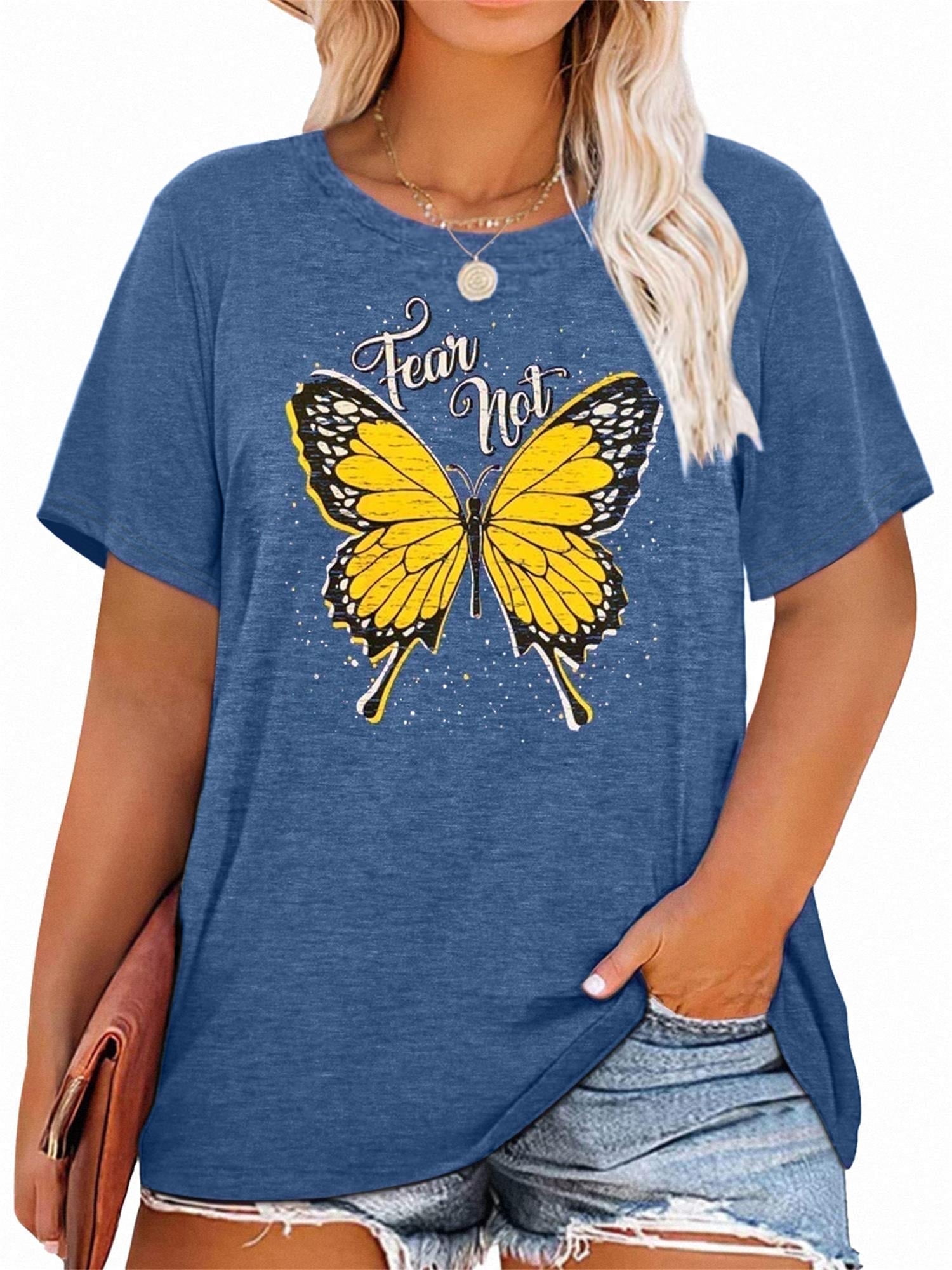 XCHQRTI Butterfly Graphic Plus T-Shirts Women Graphic Casual Shirt Summer Short Sleeve Tee ...