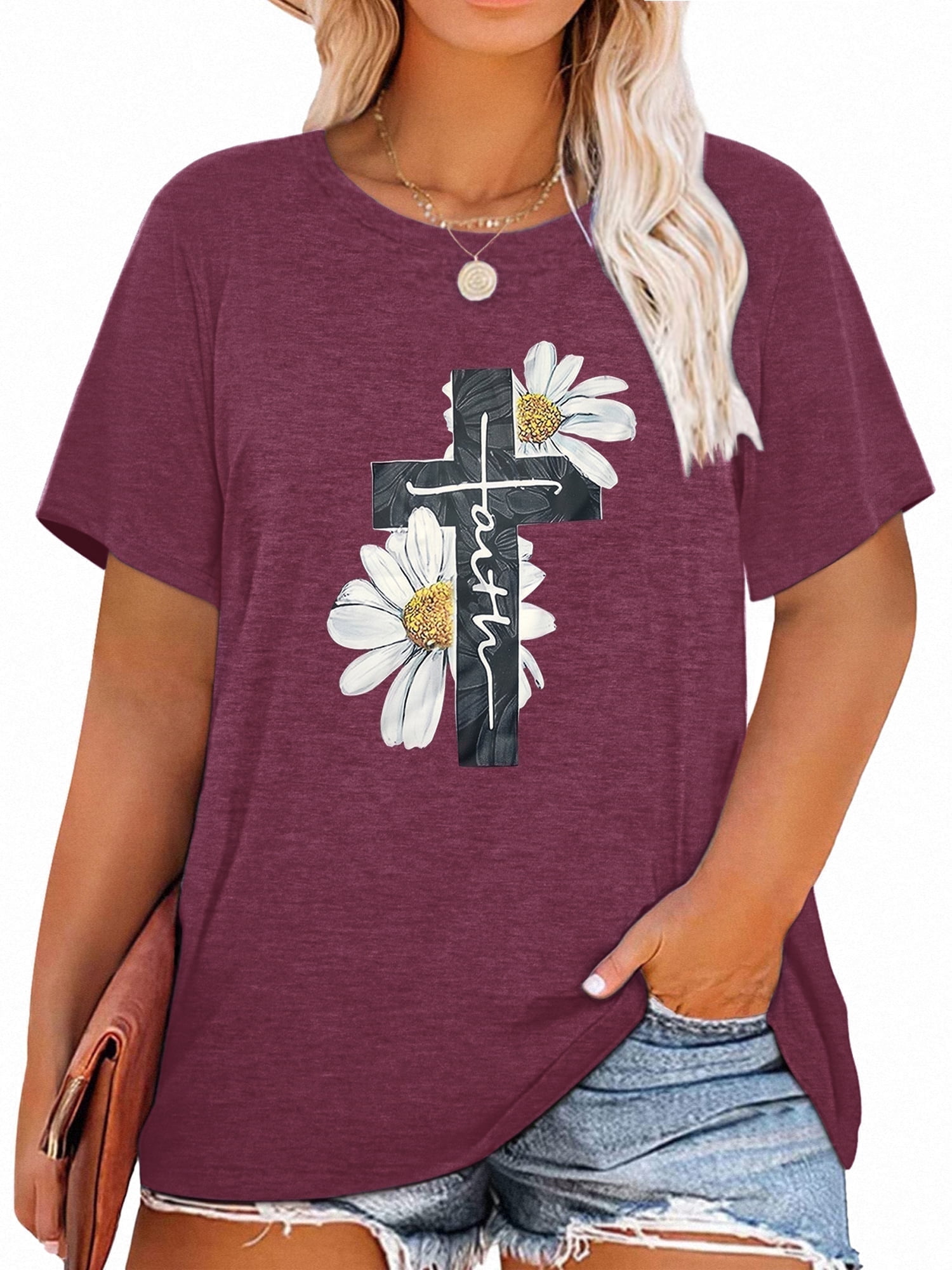 XCHQRTI Christian Shirts for Women Plus Graphic Blessed Girl Tees Jesus ...