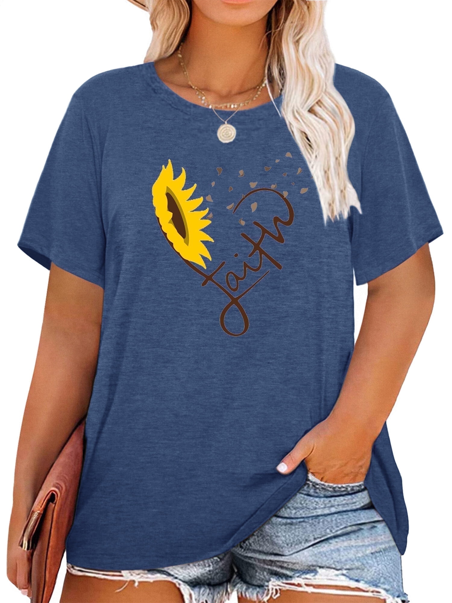 XCHQRTI Christian Shirts for Women Plus Graphic Blessed Girl Tees Jesus ...