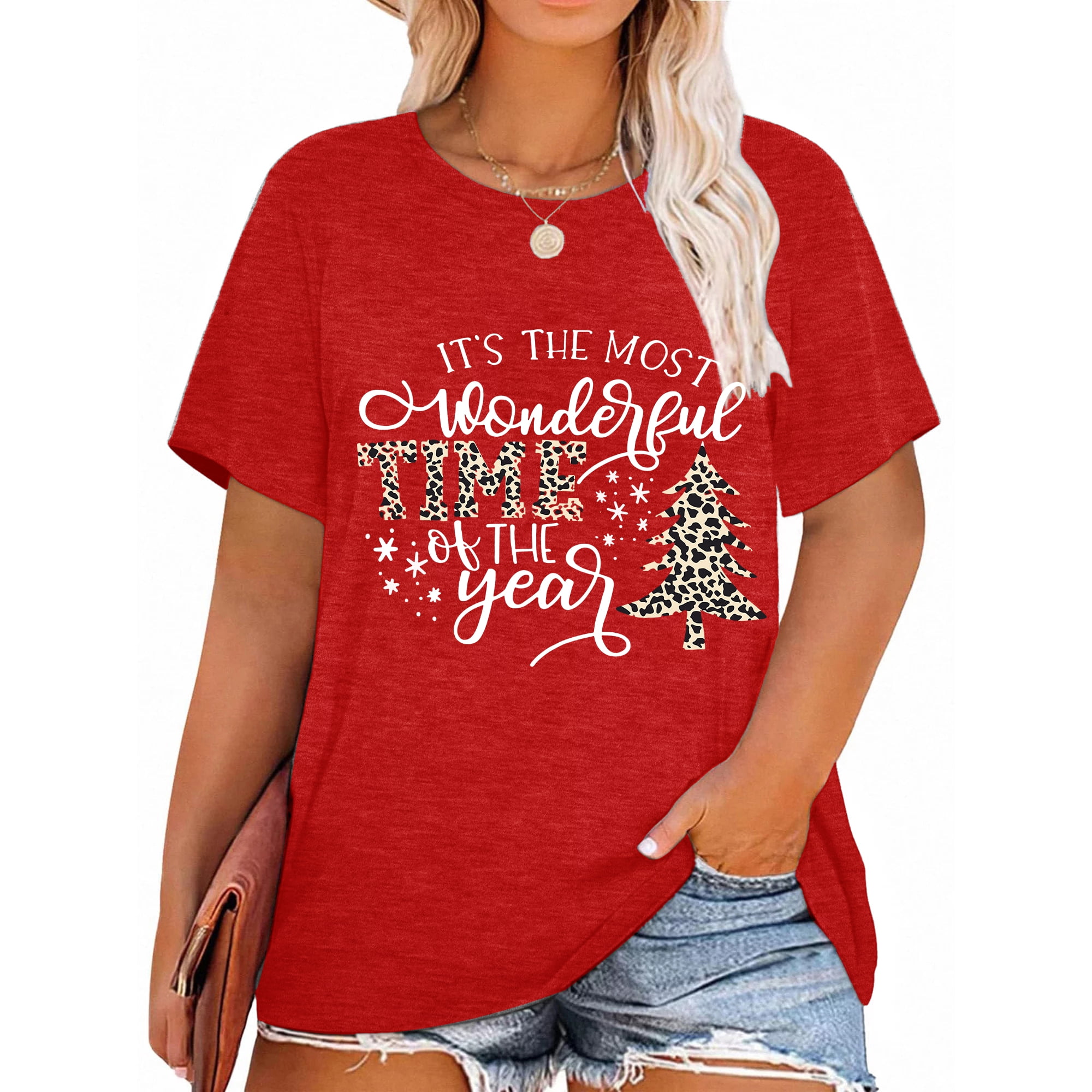XCHQRTI Christmas Tree Shirt for Women Plus Size Tshirt Short Sleeve ...