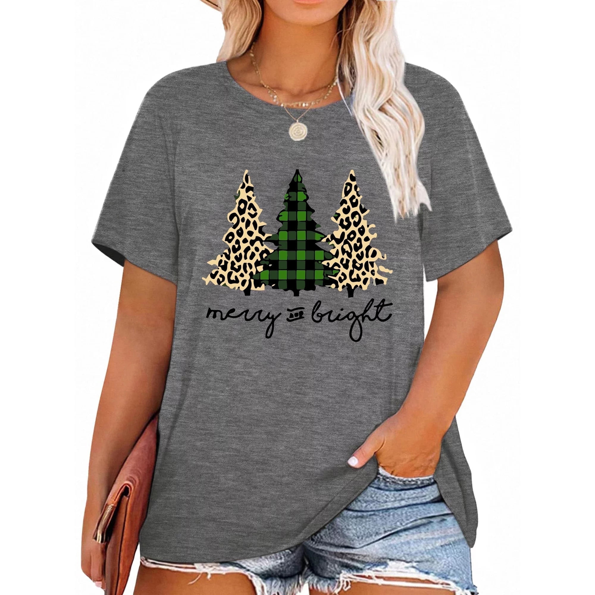 Anbech Christmas Trees Women Shirt Plus Size Graphic Top It's Fine ...