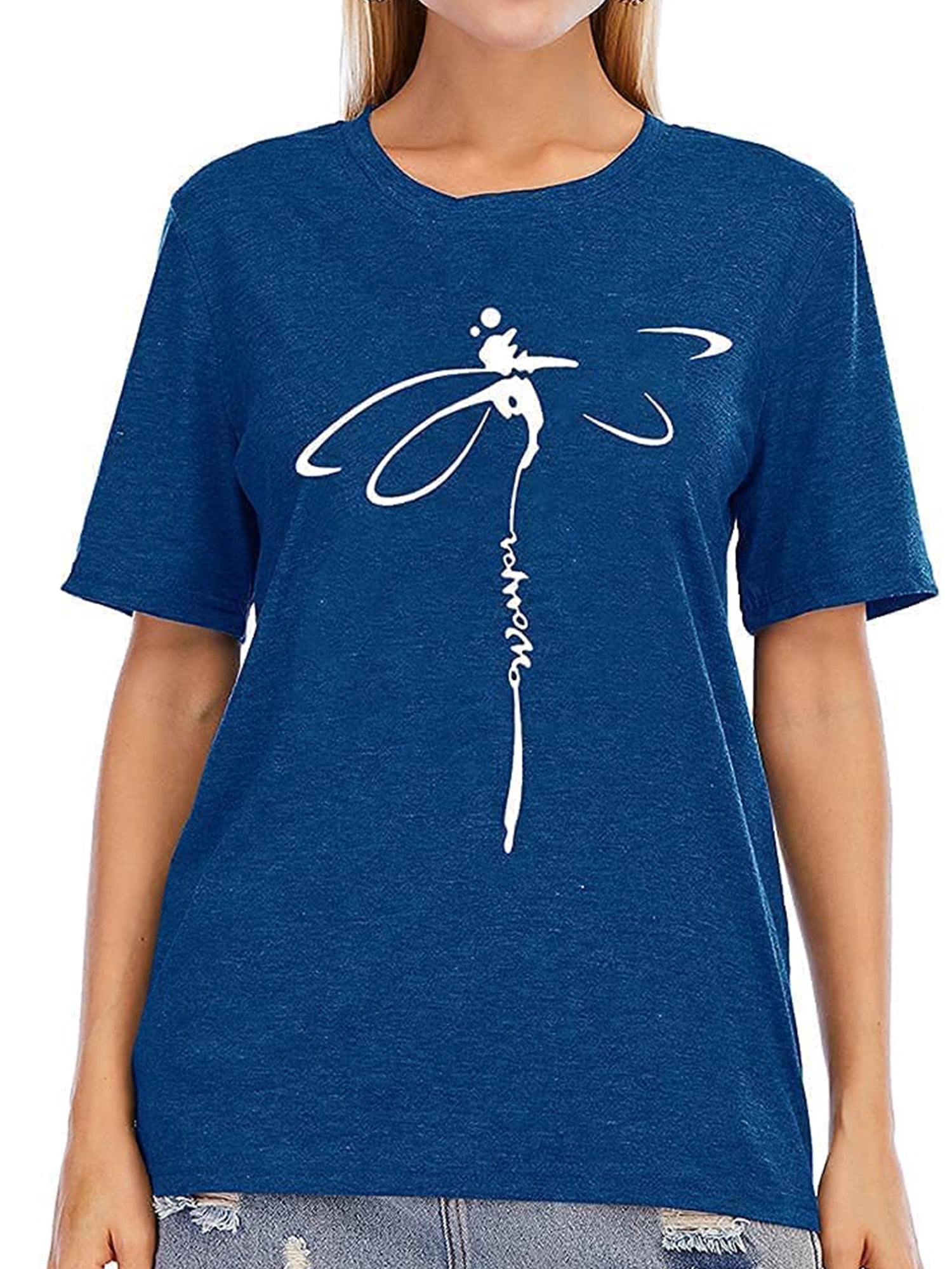 XCHQRTI Dragonfly Shirts Women Graphic Tee Short Sleeve T Shirt ...
