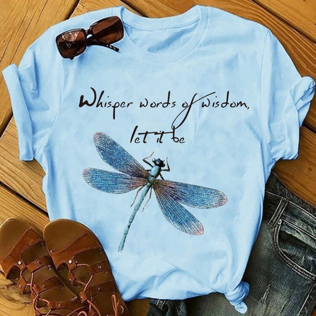 XCHQRTI Dragonfly Shirts Women Graphic Tee Whisper Words of Wisdom ...