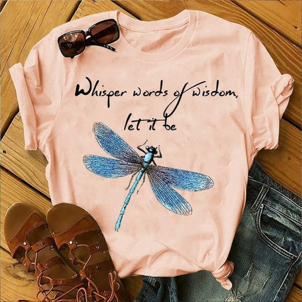 XCHQRTI Dragonfly Shirts Women Graphic Tee Whisper Words of Wisdom ...