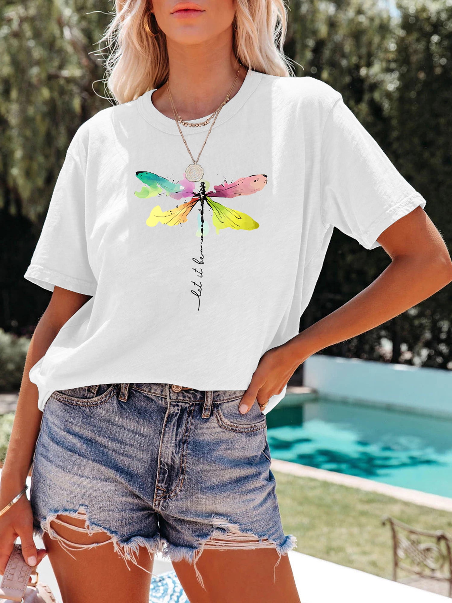 XCHQRTI Dragonfly Shirts Women Graphic Tees Ladies Hiking Top Casual ...