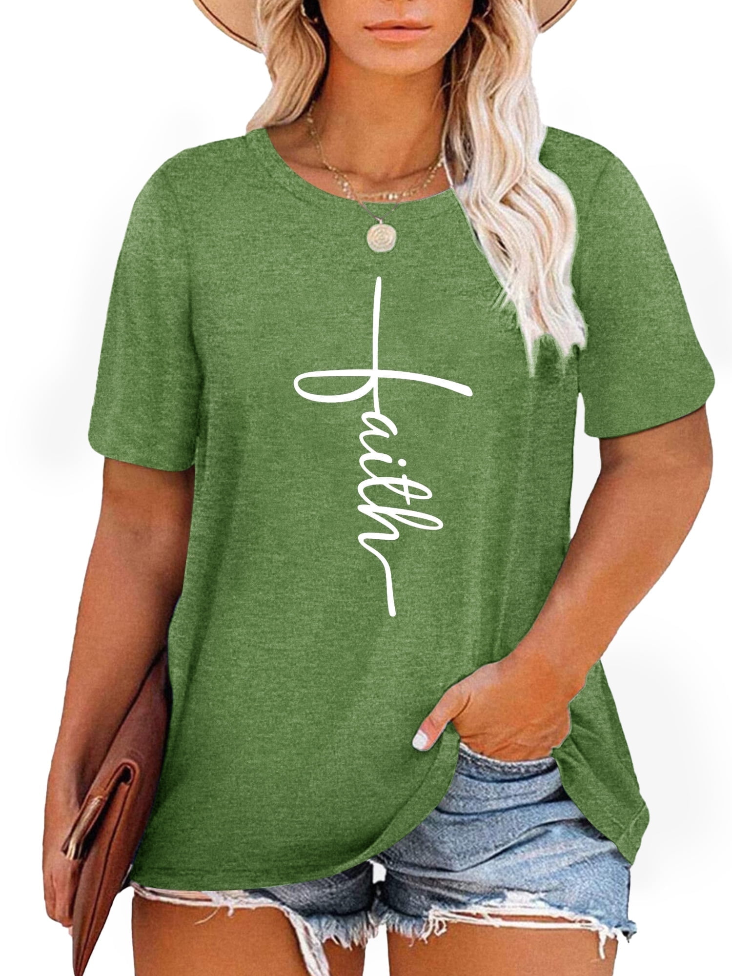 XCHQRTI Faith Flower T-Shirts for Women Plus Size Graphic Tees Athletic ...