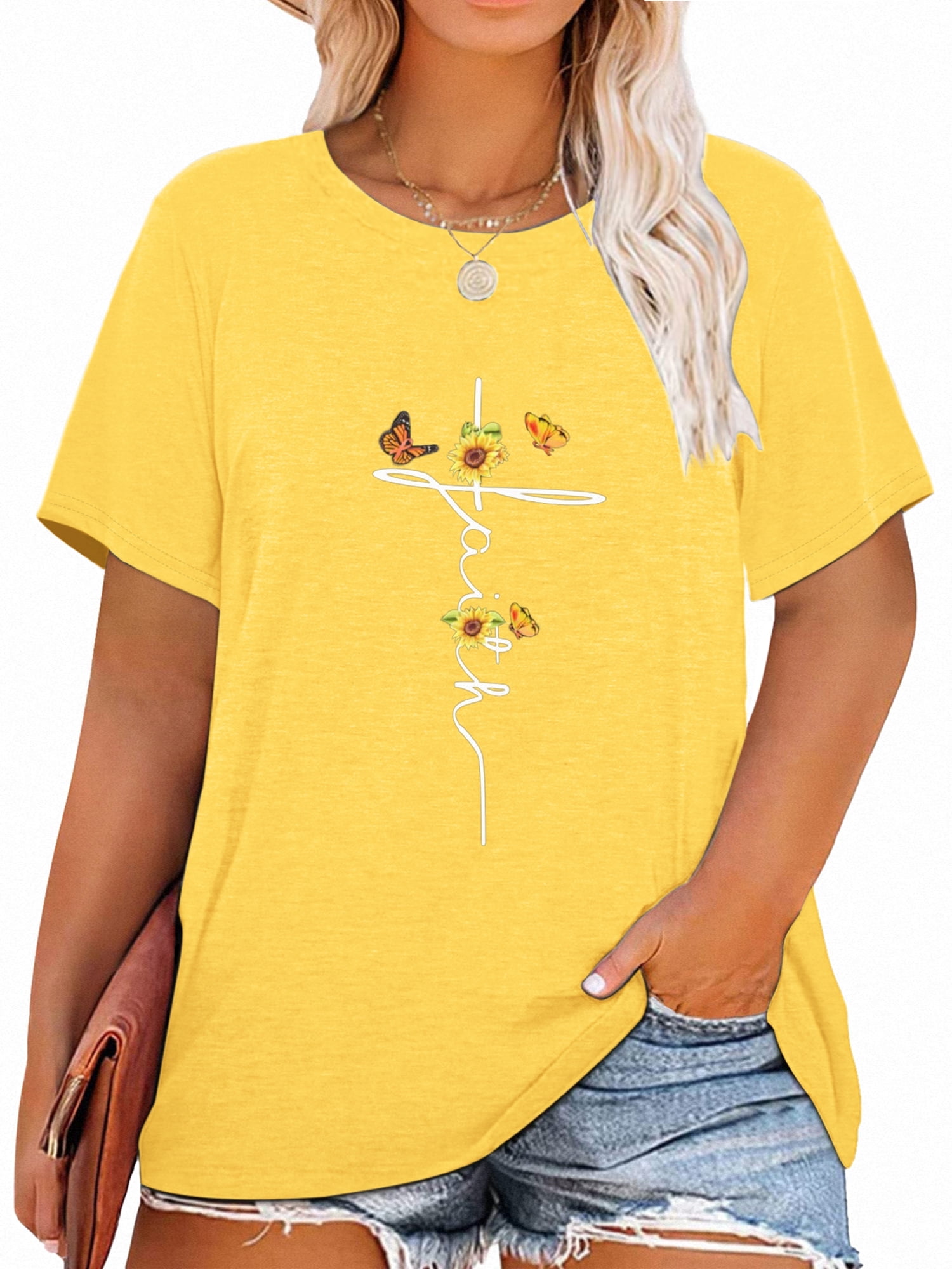 XCHQRTI Faith Shirts Plus Size for Women Christian Graphic Shirts ...