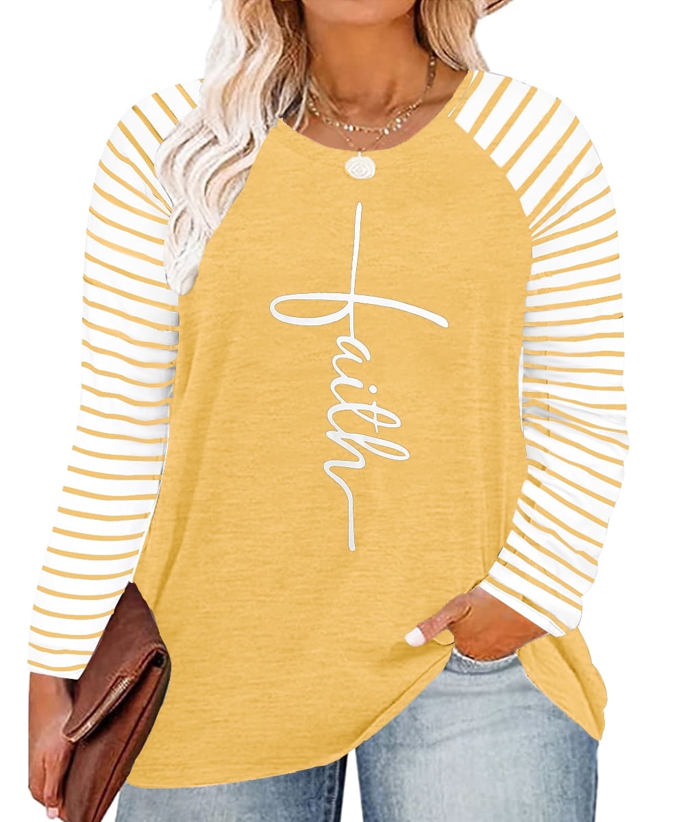 XCHQRTI Faith Shirts for Women Plus Size Graphic Tees Oversized ...