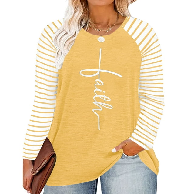 XCHQRTI Faith Shirts for Women Plus Size Graphic Tees Oversized ...