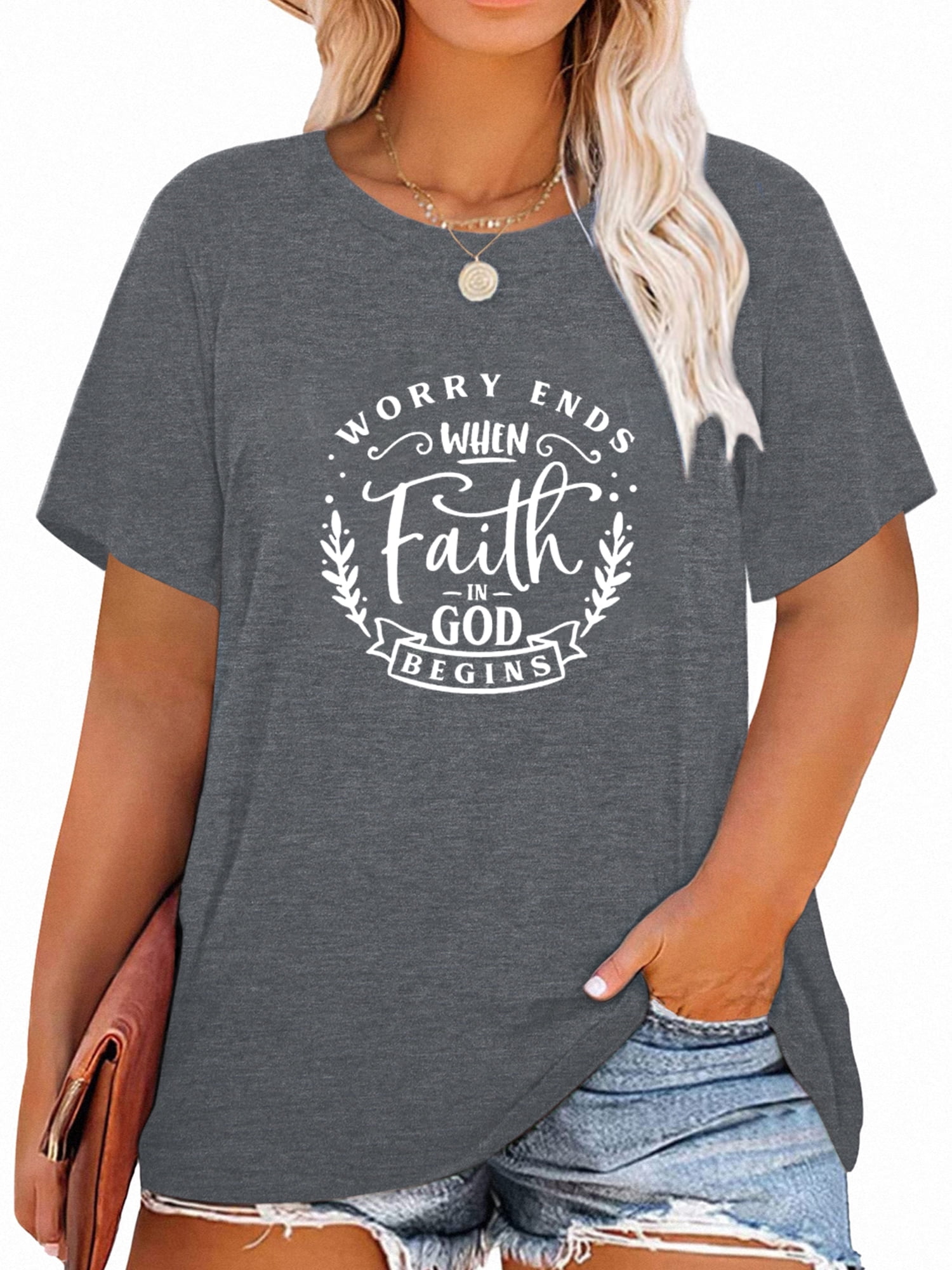 XCHQRTI Faith Shirts for Women Plus Size Graphic Tees Short Sleeve ...