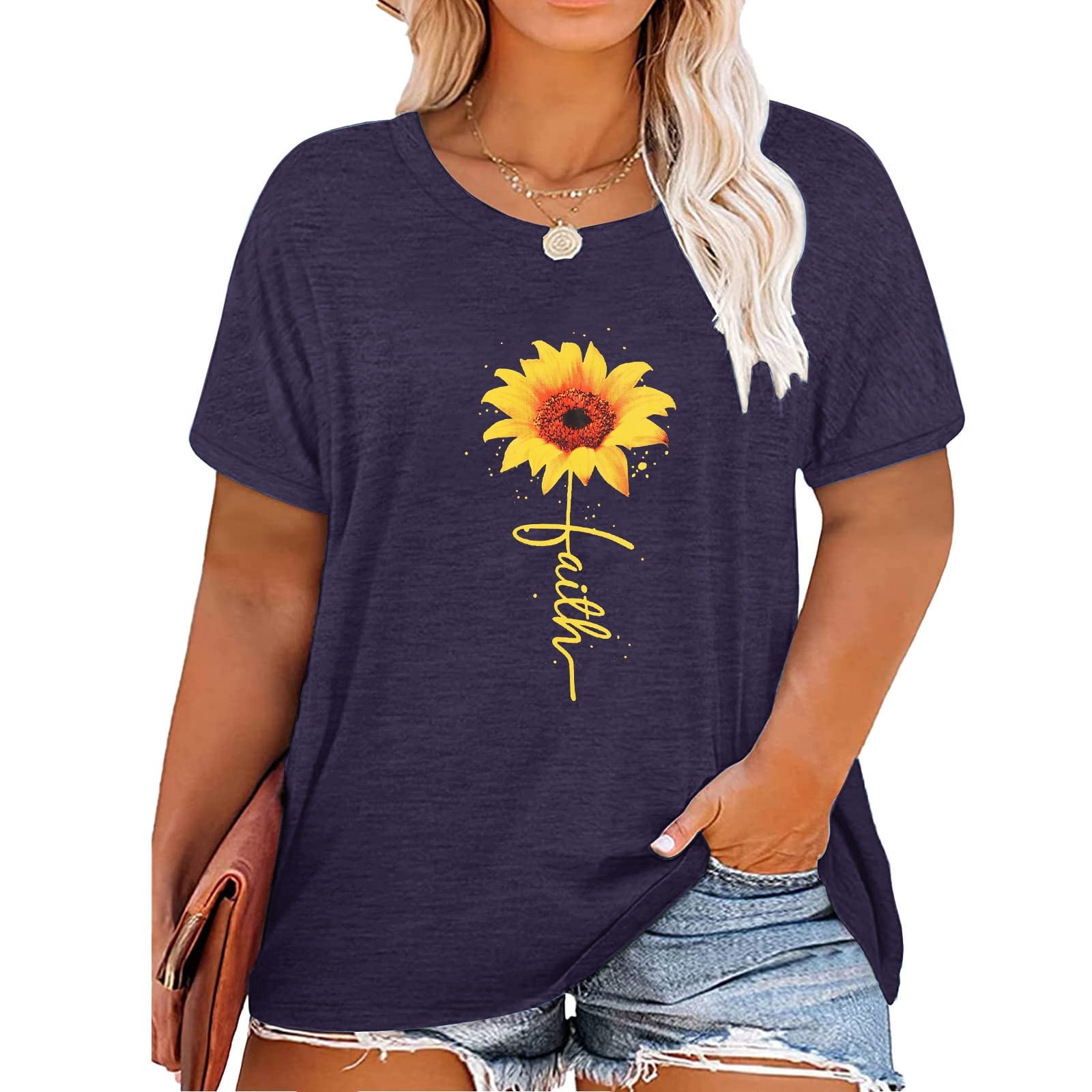 XCHQRTI Faith T Shirt Plus Women Graphic Tees Sunflower Christian Tops ...