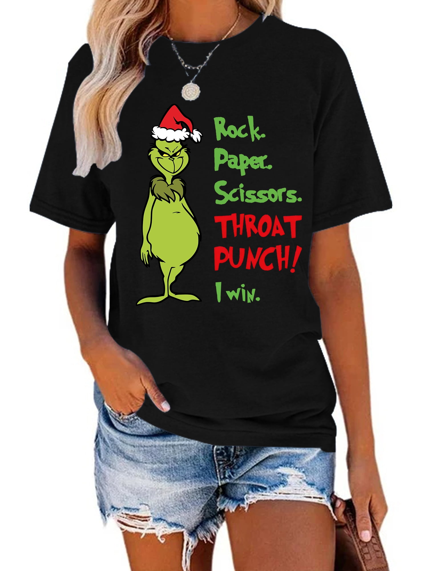 XCHQRTI Grinch Shirt Women Classic Sly Tee Christmas Graphic Short ...