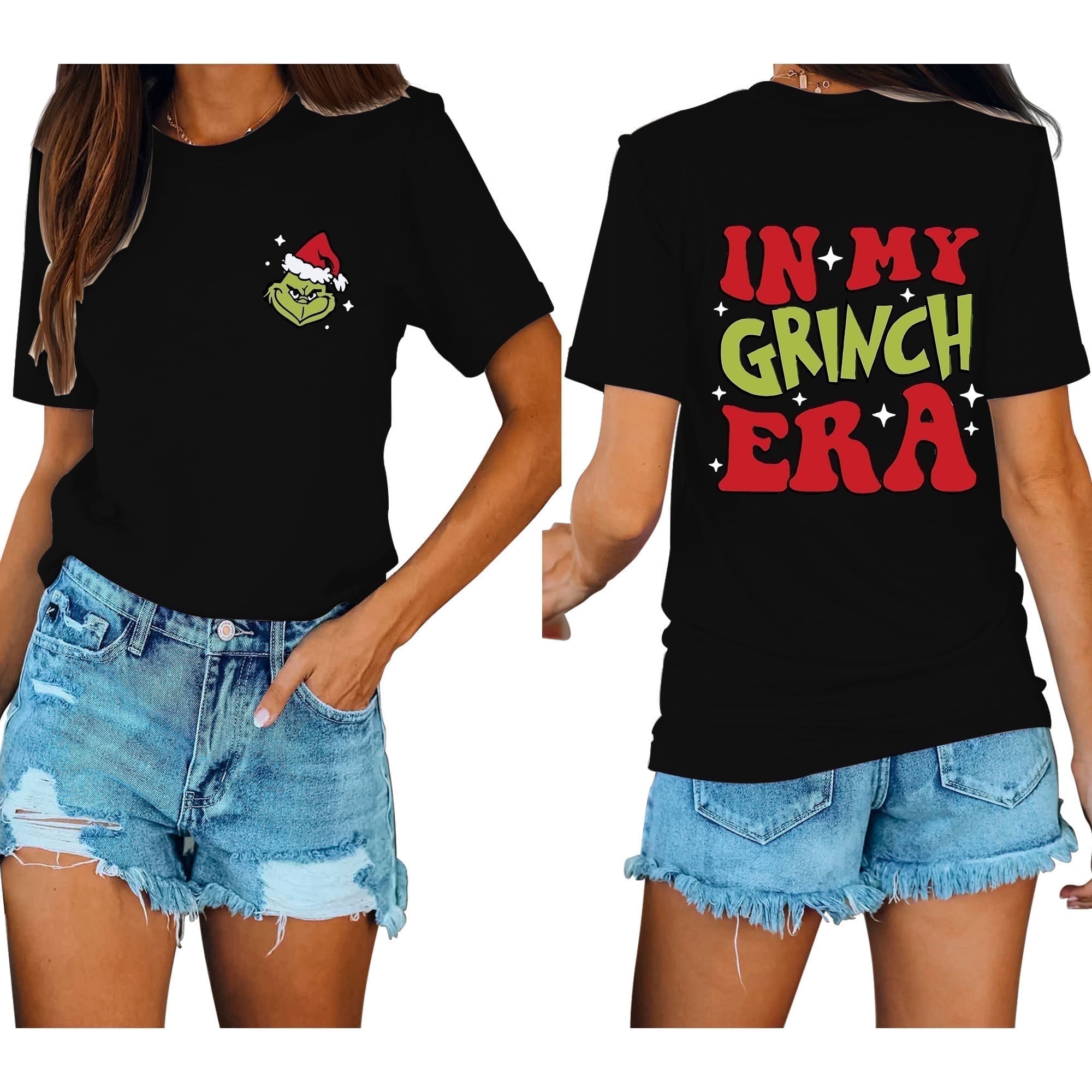 Anbech Women's Funny Grinch Shirt Christmas Classic Sly Tee Letter Graphic Short Sleeve Xmas ...