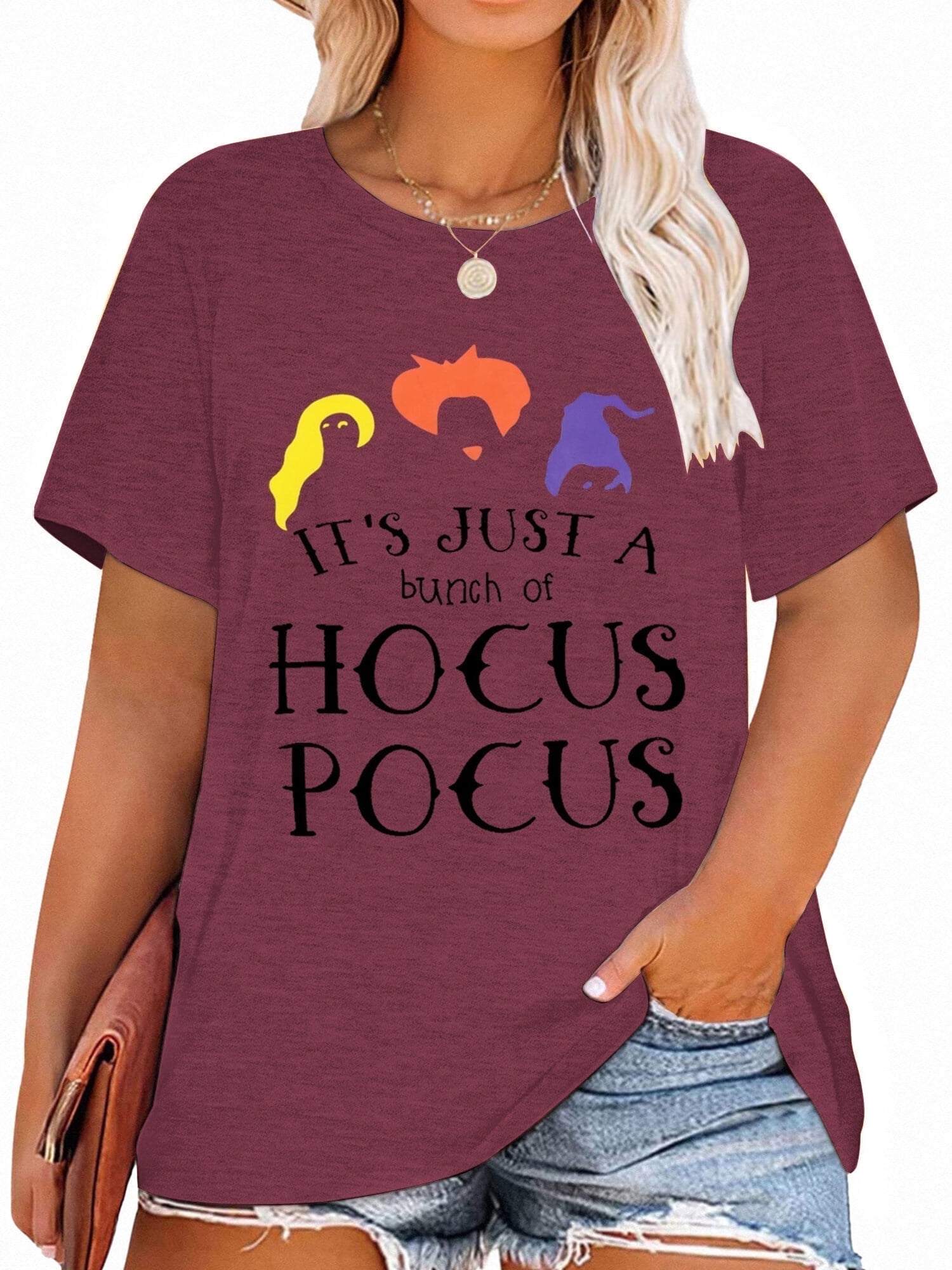XCHQRTI Halloween Shirts for Women Hocus Pocus Plus Size Tshirt ...