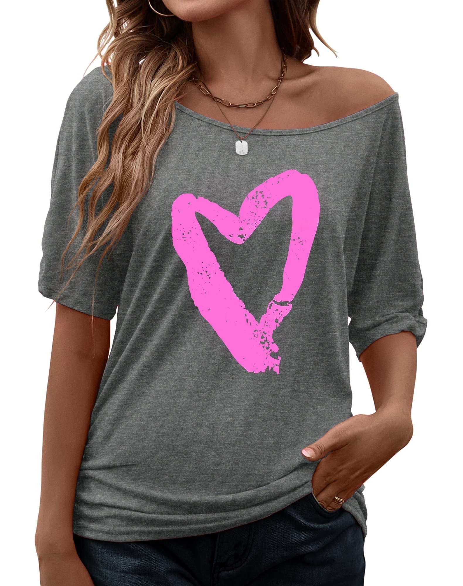 XCHQRTI Heart Tshirt for Women Graphic Tee Tops Beautiful Crazy Love ...