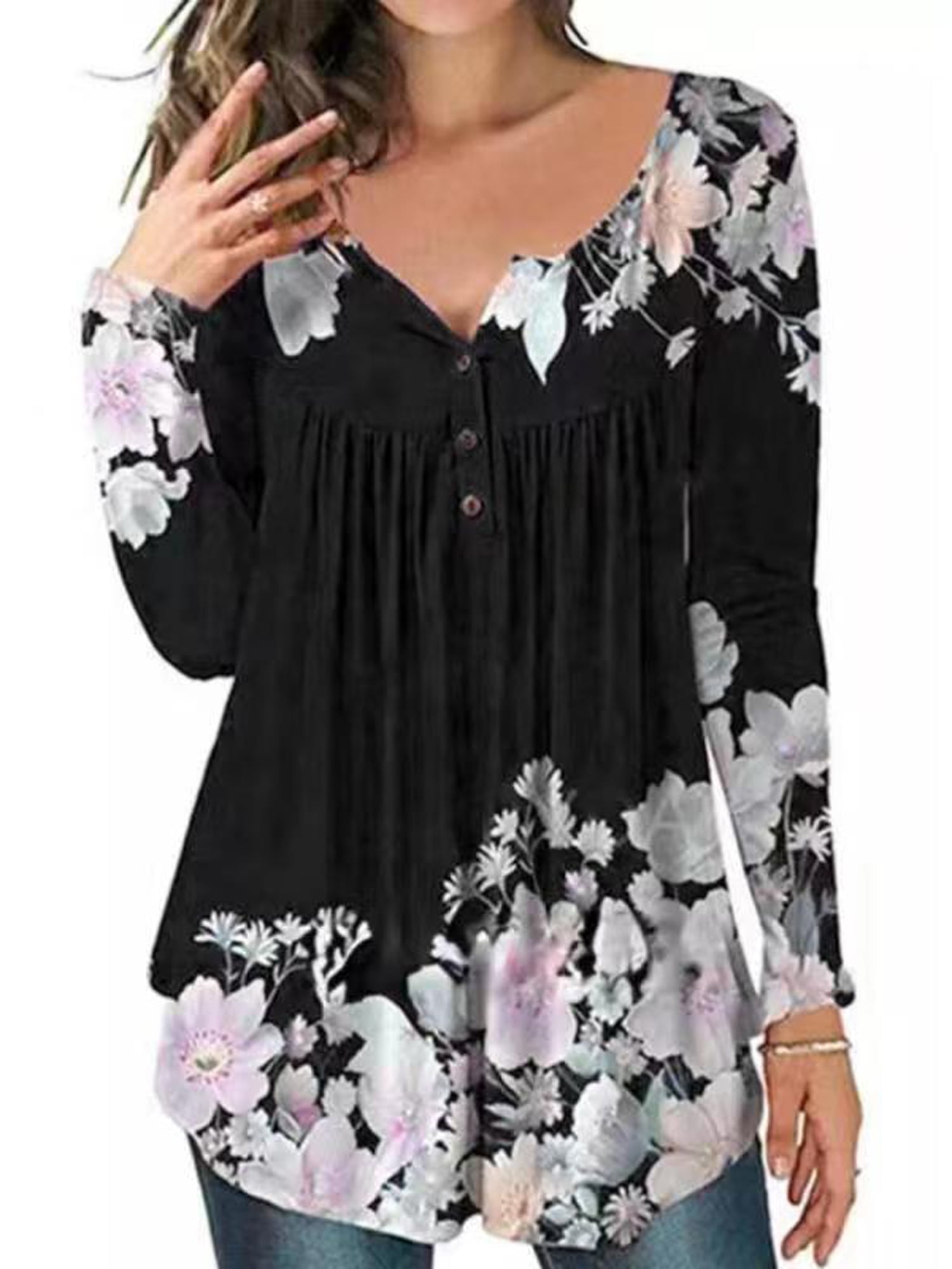 XCHQRTI Hide Belly Blouses for Women Buckle Tunic Shirt Graphic Long ...