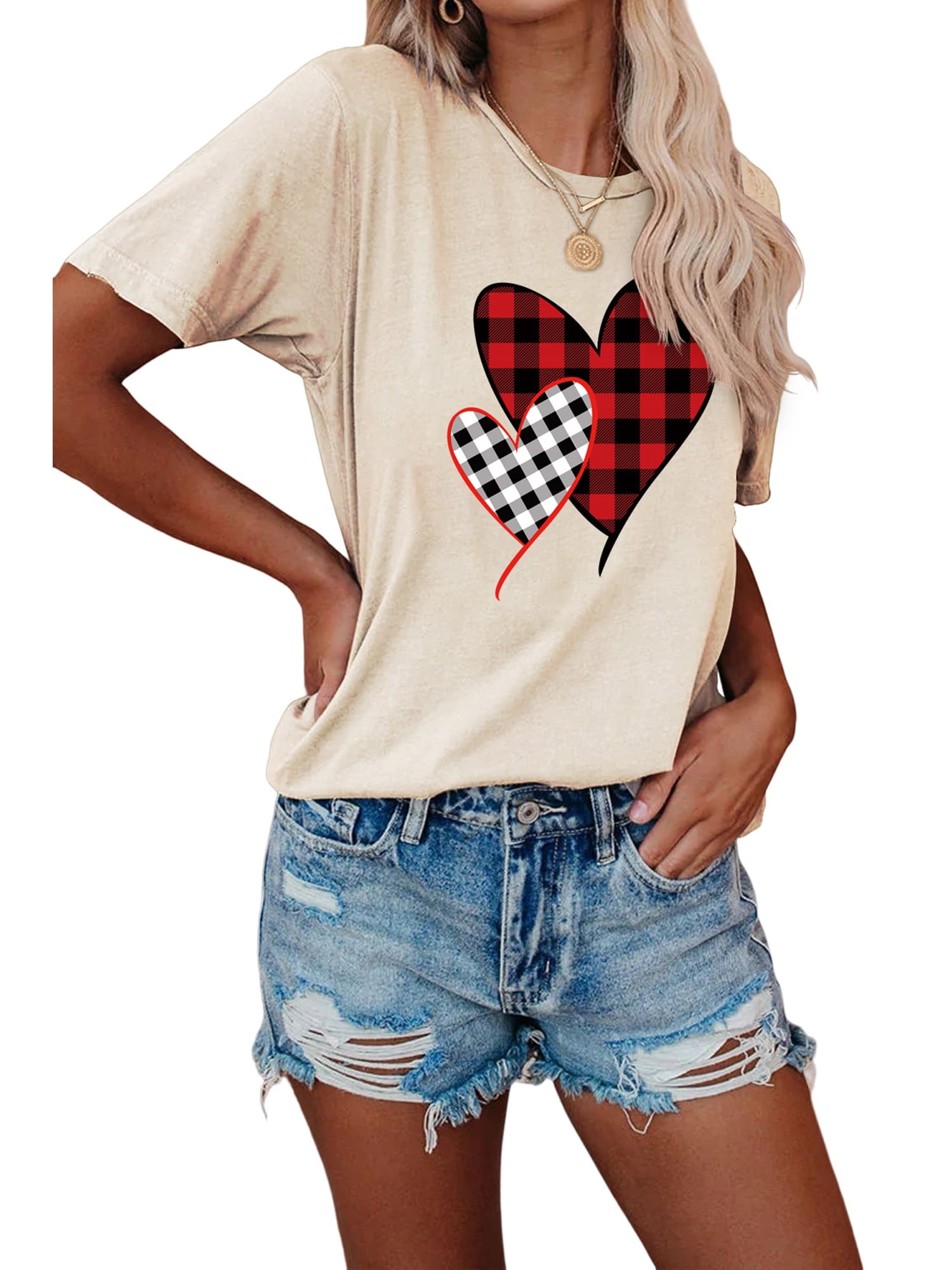 XCHQRTI Love Heart Shirt for Women Valentine's Day Tshirt Graphic ...