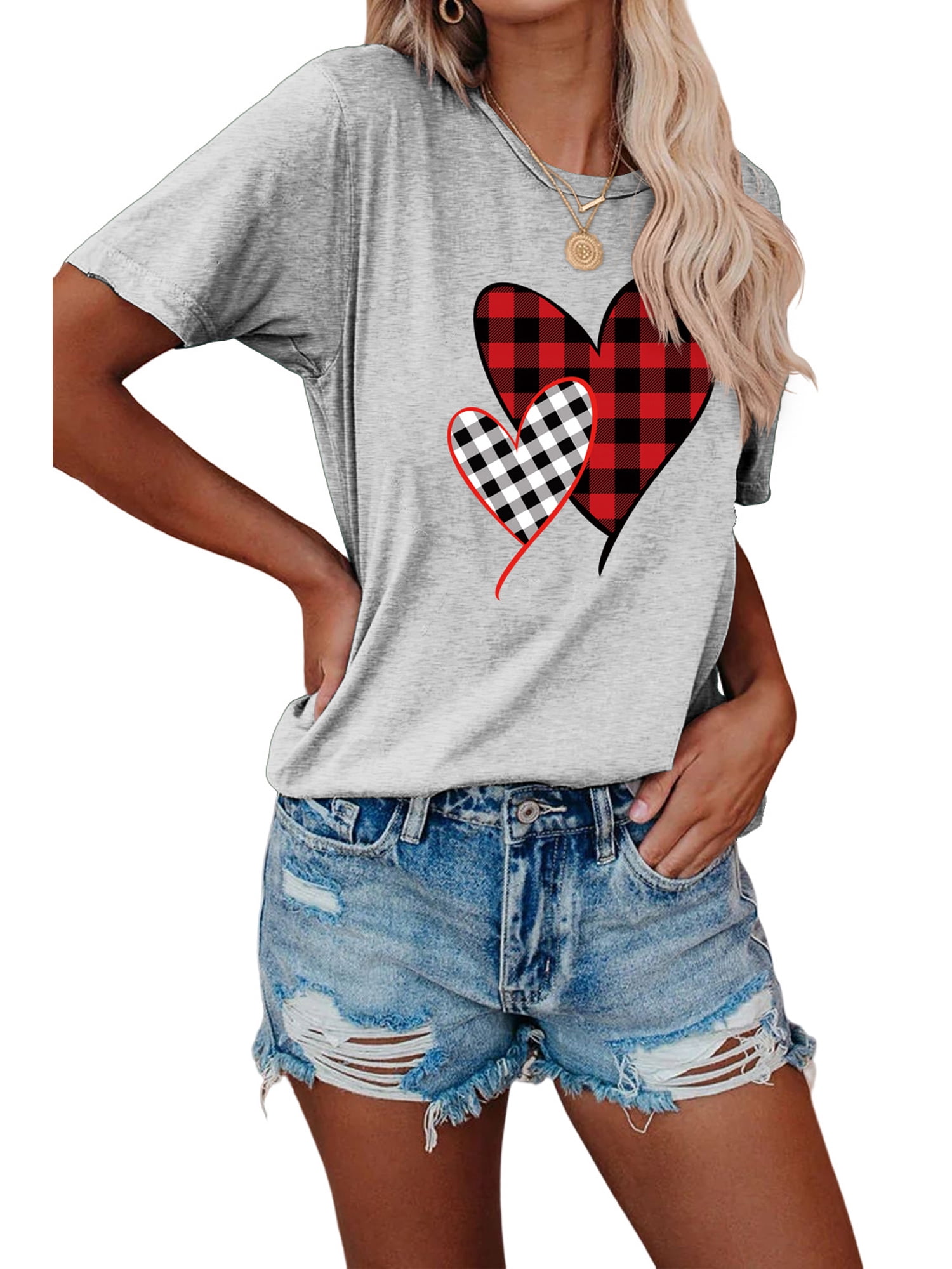 XCHQRTI Love Heart Shirt for Women Valentine's Day Tshirt Graphic ...