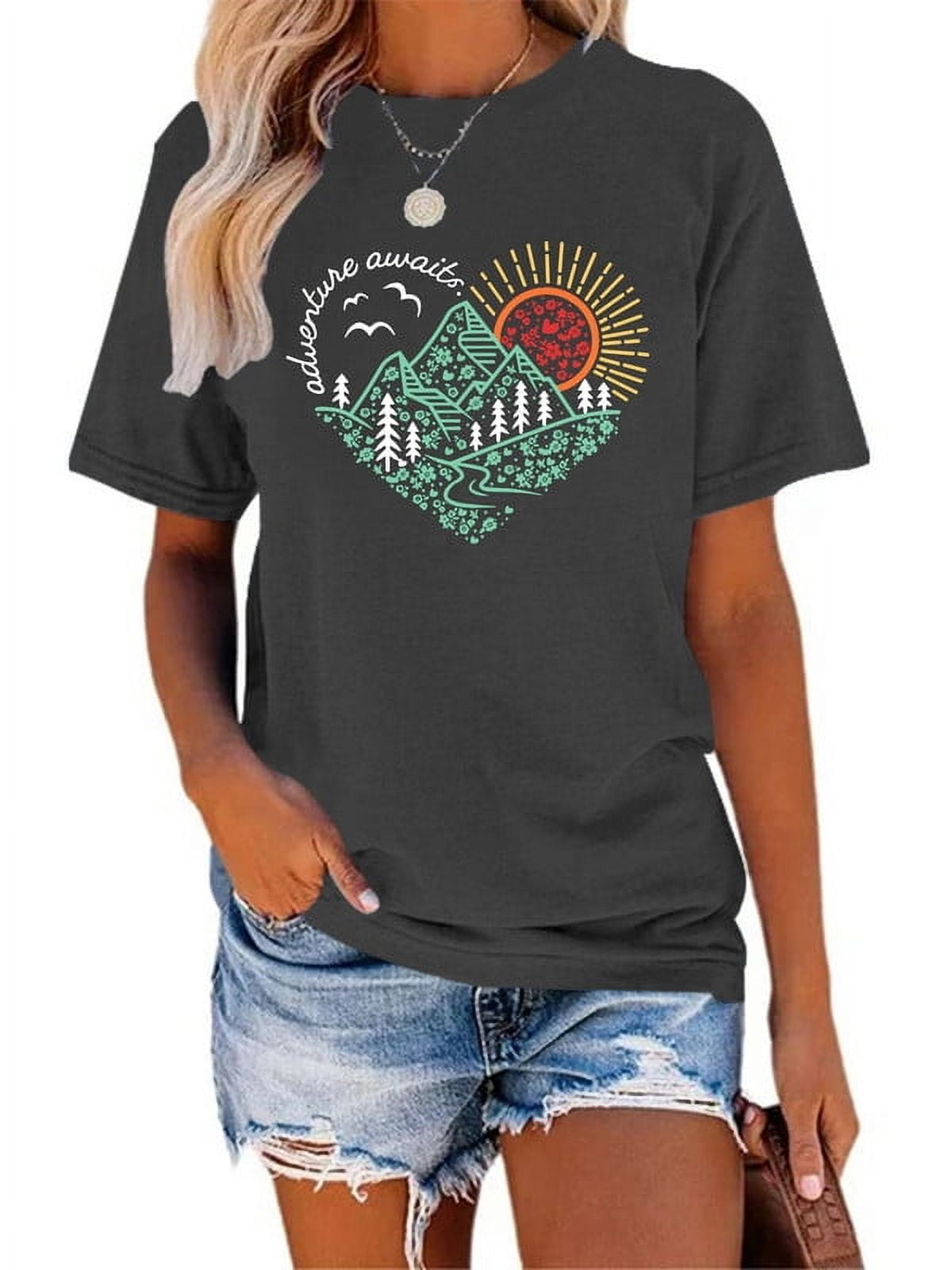 XCHQRTI Mountain Adventure Women Graphic Tshirt Nature Travel Tees ...